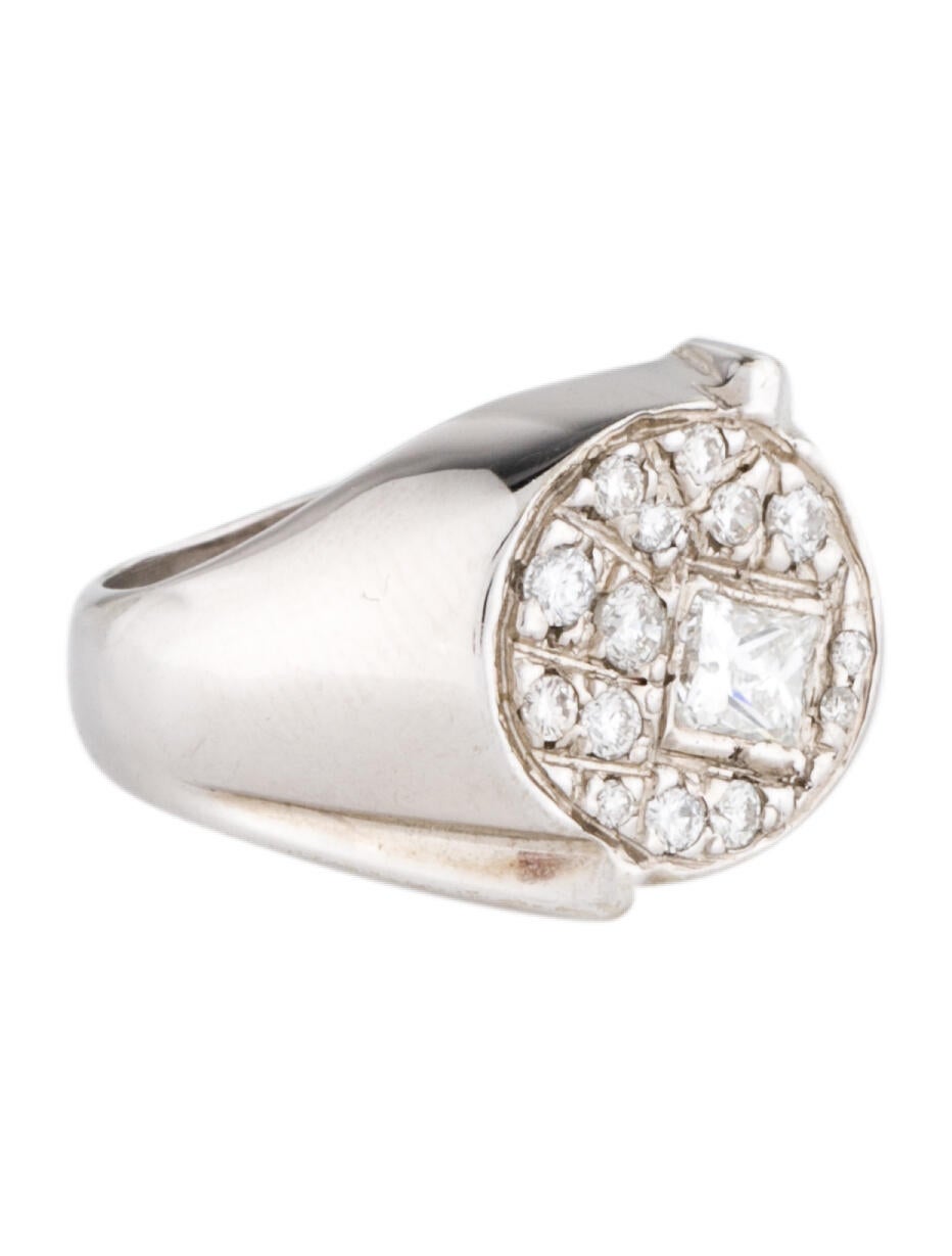 Ring 14K Diamond Signet Ring - Rhodium-Plated 14K White Gold Signet ...