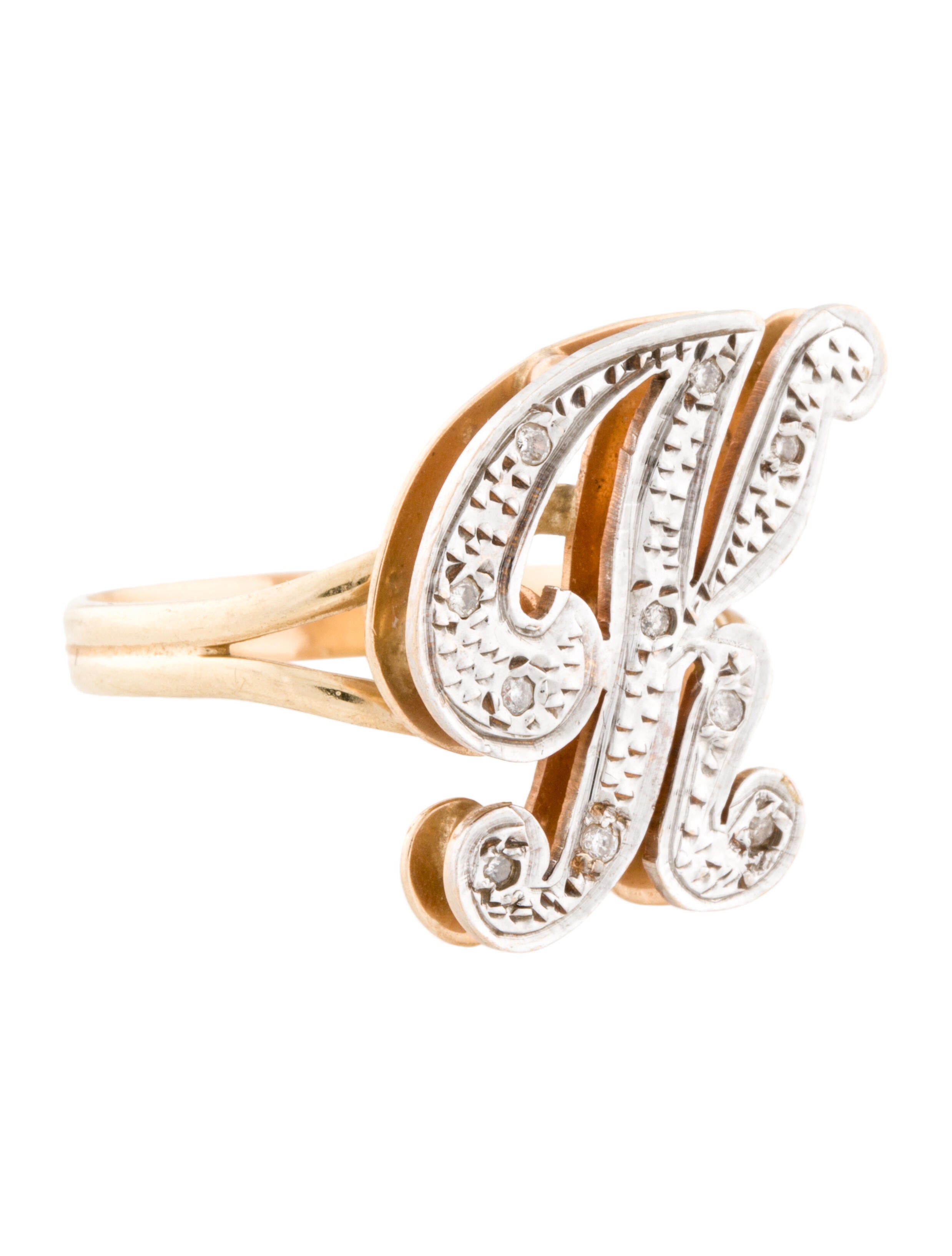Ring 14K Diamond Initial 'K' Cocktail Ring - 14K Yellow Gold Cocktail ...