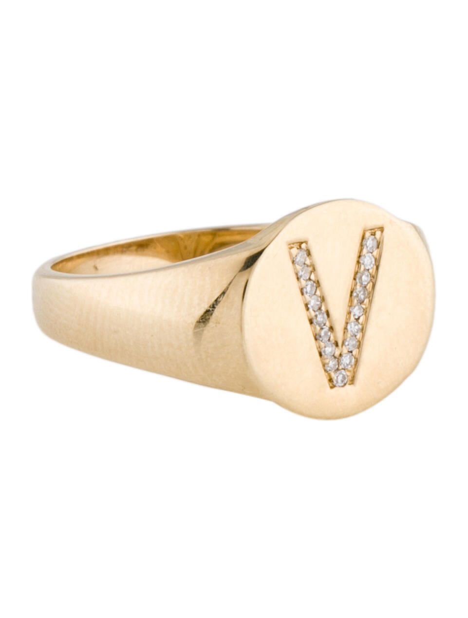 Ring 14K Diamond Initial 'V' Signet Ring - 14K Yellow Gold Signet Ring ...