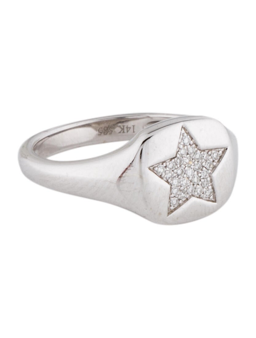 Ring 14K Diamond Star Signet Ring - Rhodium-Plated 14K White Gold ...