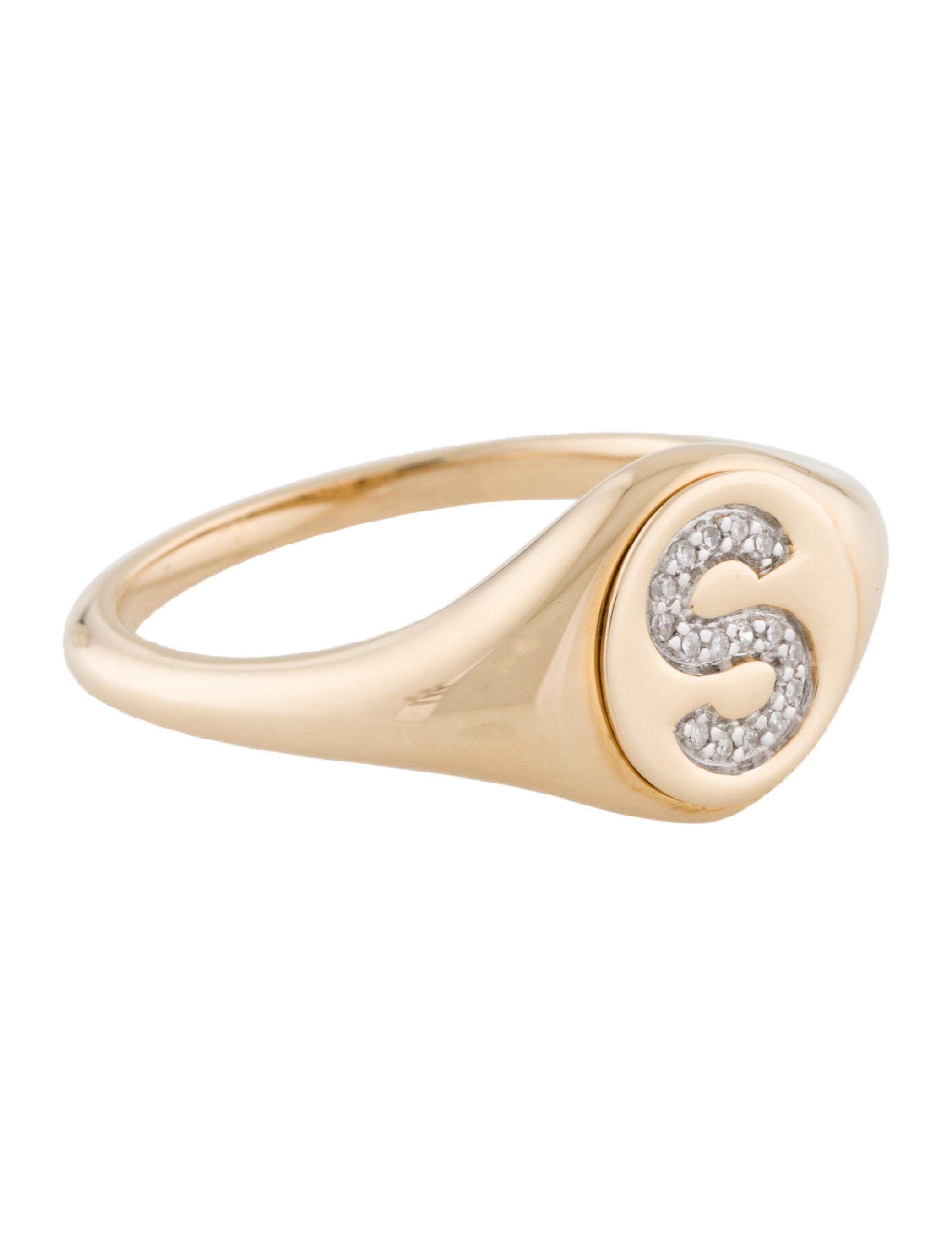 Ring 14K Diamond Initial 'S' Signet Ring - 14K Yellow Gold Cocktail ...