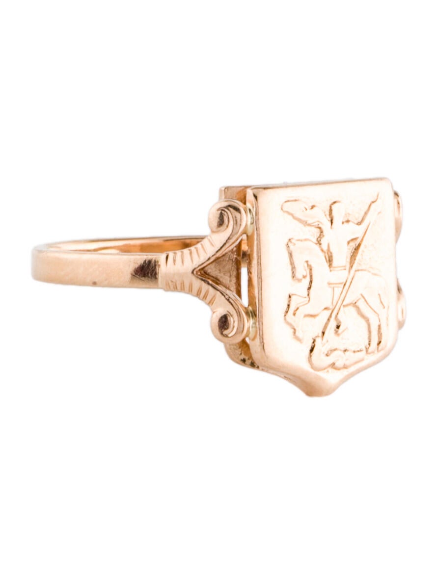 Ring 14K Man on Horse Signet Ring - 14K Rose Gold Signet Ring, Rings - RRING233775 | The RealReal