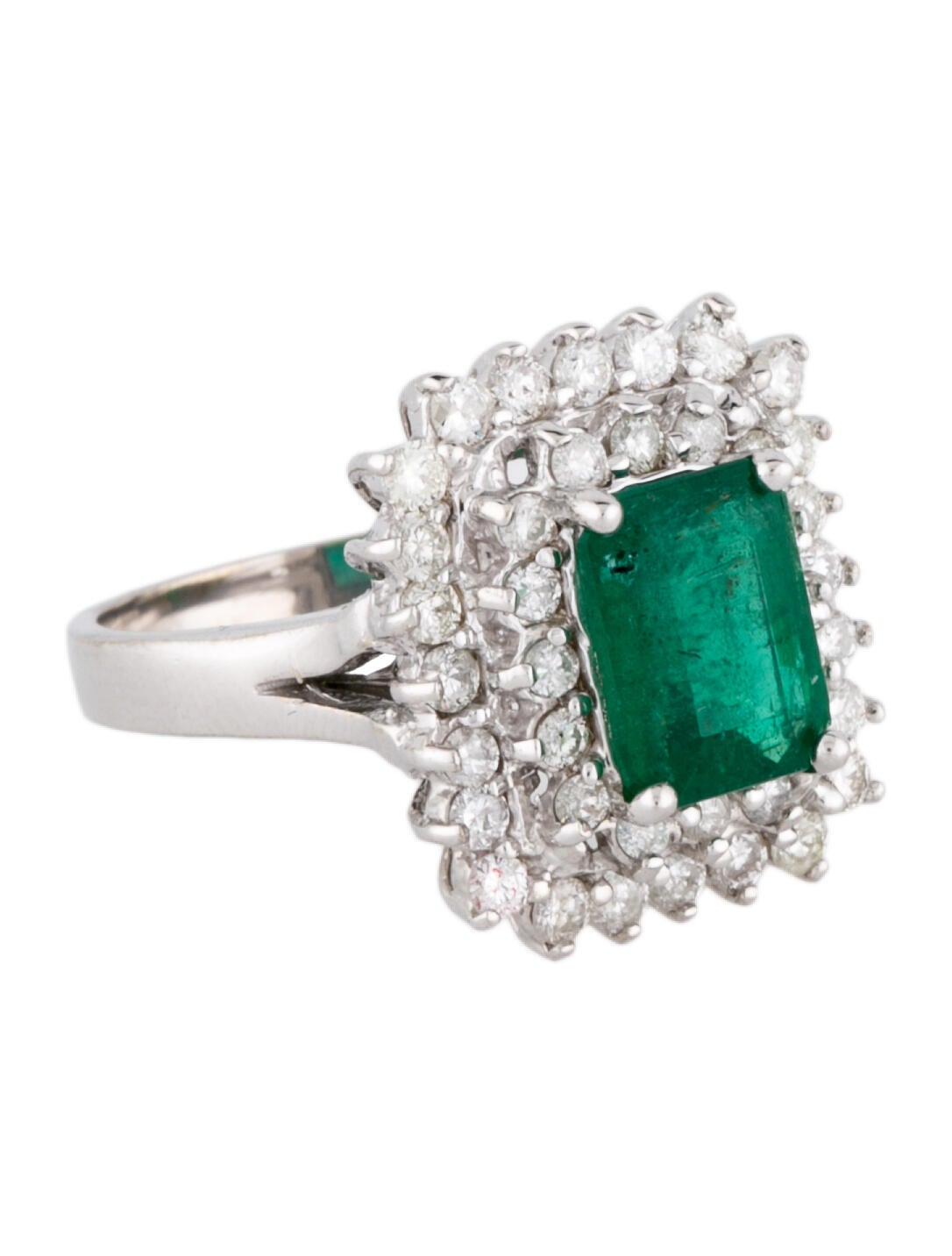 Ring 18K 1.92ct Emerald & Diamond Cocktail Ring - Rhodium-Plated 18K ...