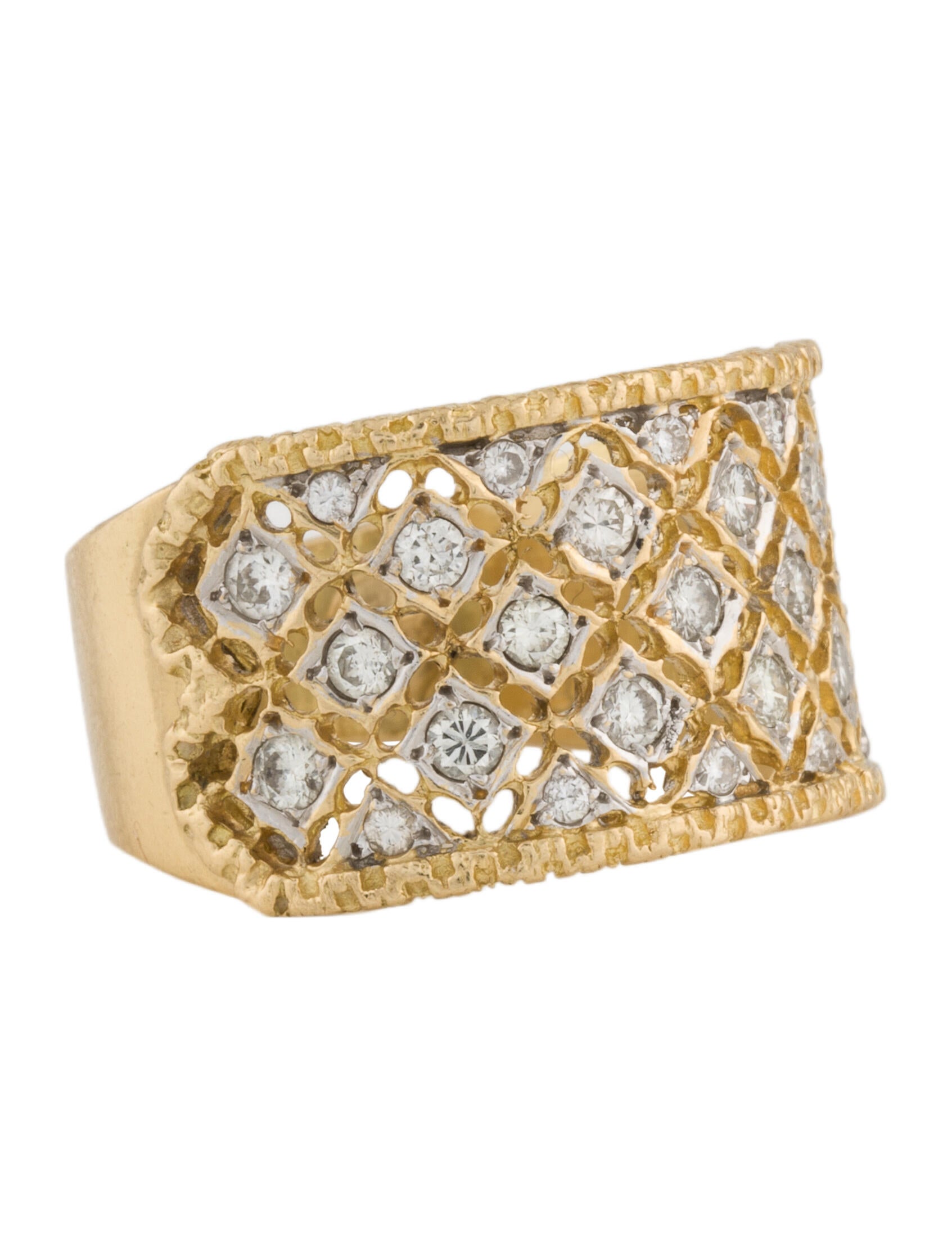 Ring 18K Diamond Wide Lattice Band Ring - 18K Yellow Gold Band, Rings ...