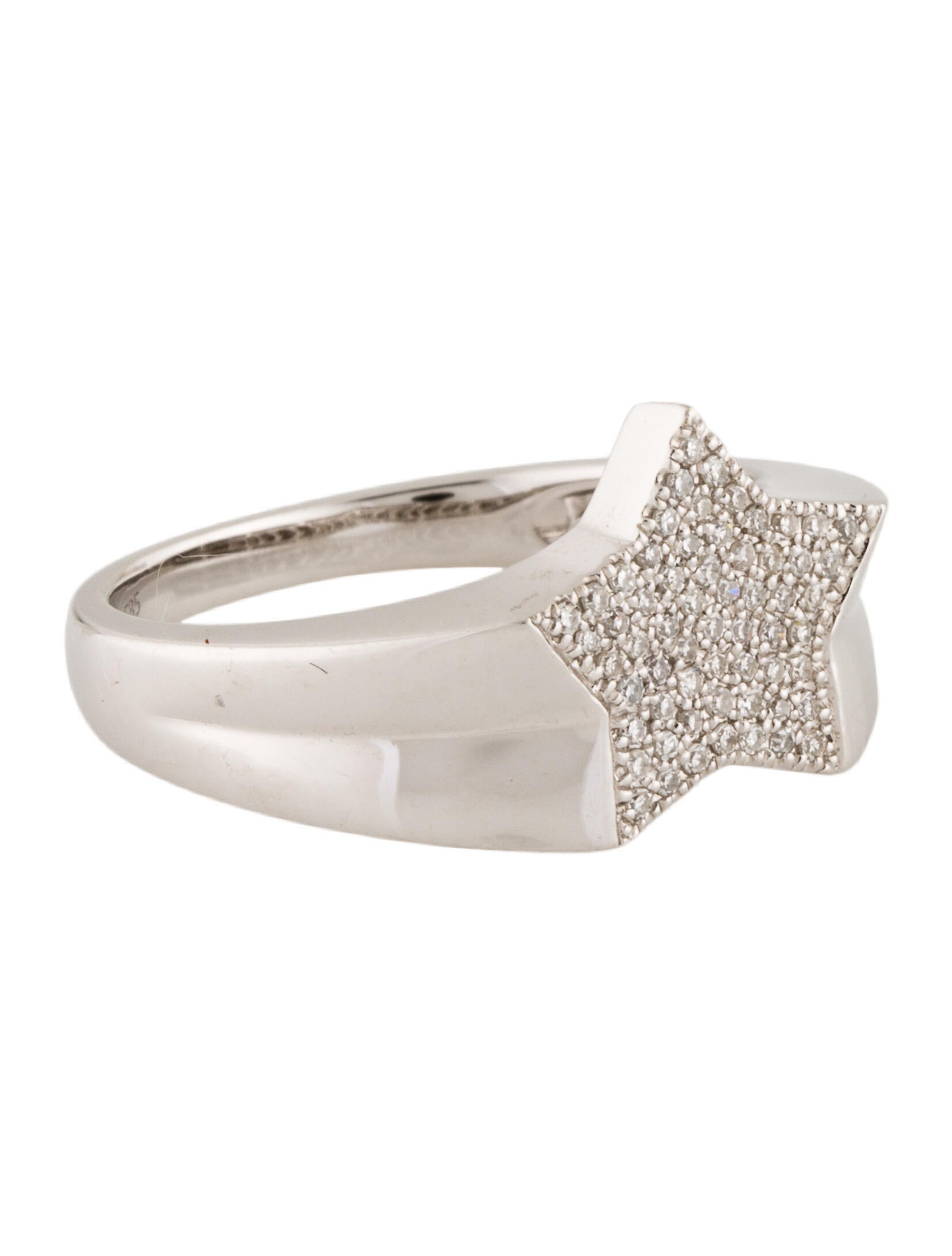 Ring 14K Diamond Star Signet Ring - 14K White Gold Signet Ring, Rings ...