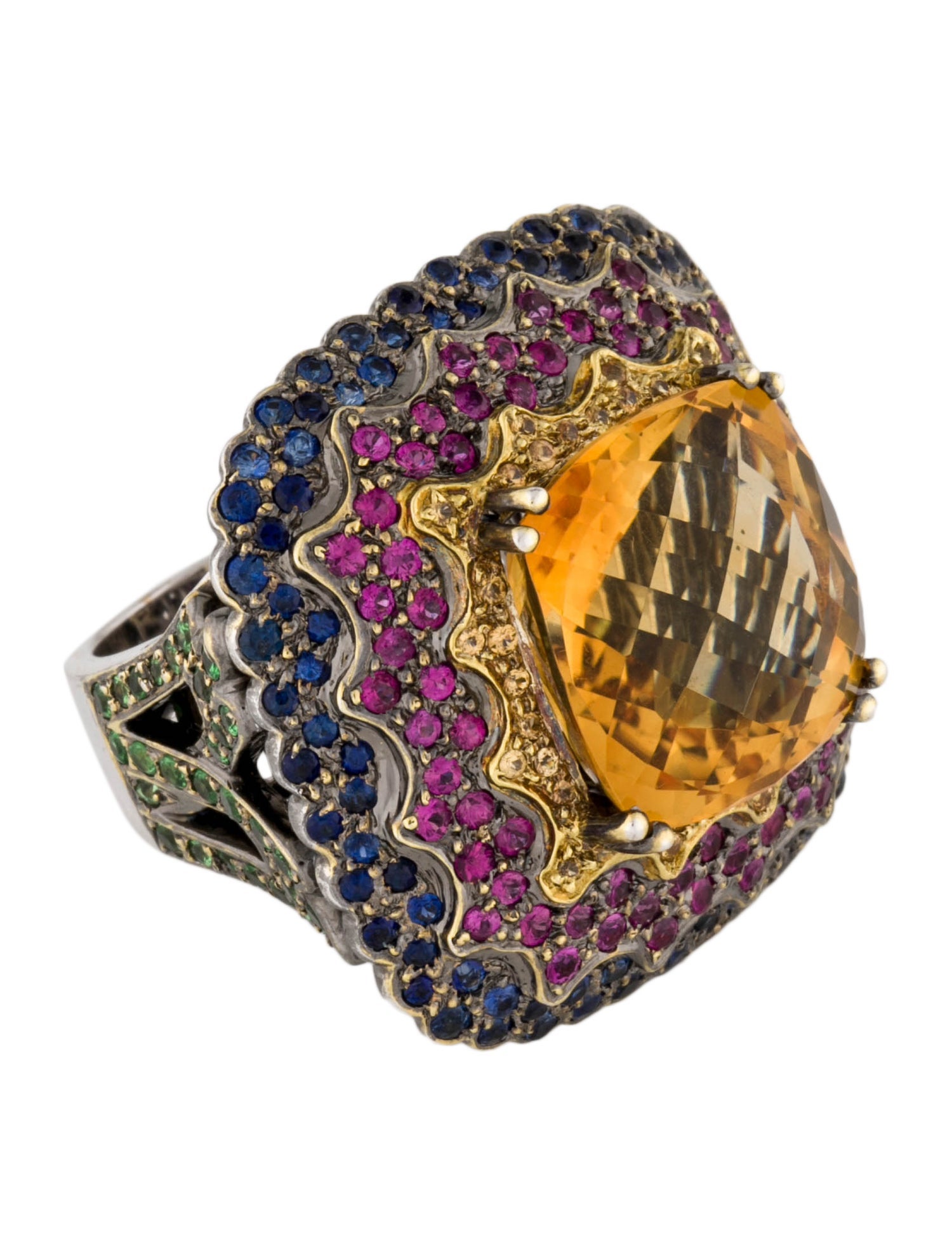 Ring 18K Multi-stone Cocktail Ring - Rhodium-Plated 18K White Gold ...