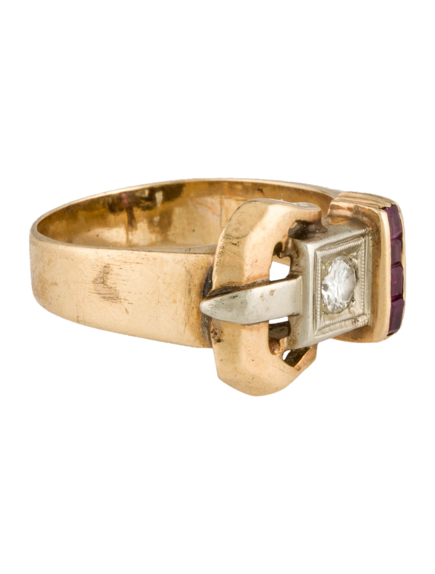 Ring 14K Ruby & Diamond Buckle Cocktail Ring - 14K Yellow Gold Cocktail ...
