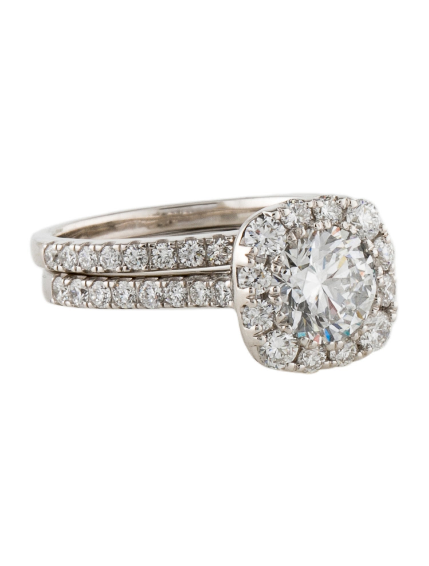 Ring 1.59ct Diamond Engagement Ring Set - Rhodium-Plated 14K White Gold Wedding Set, Rings ...