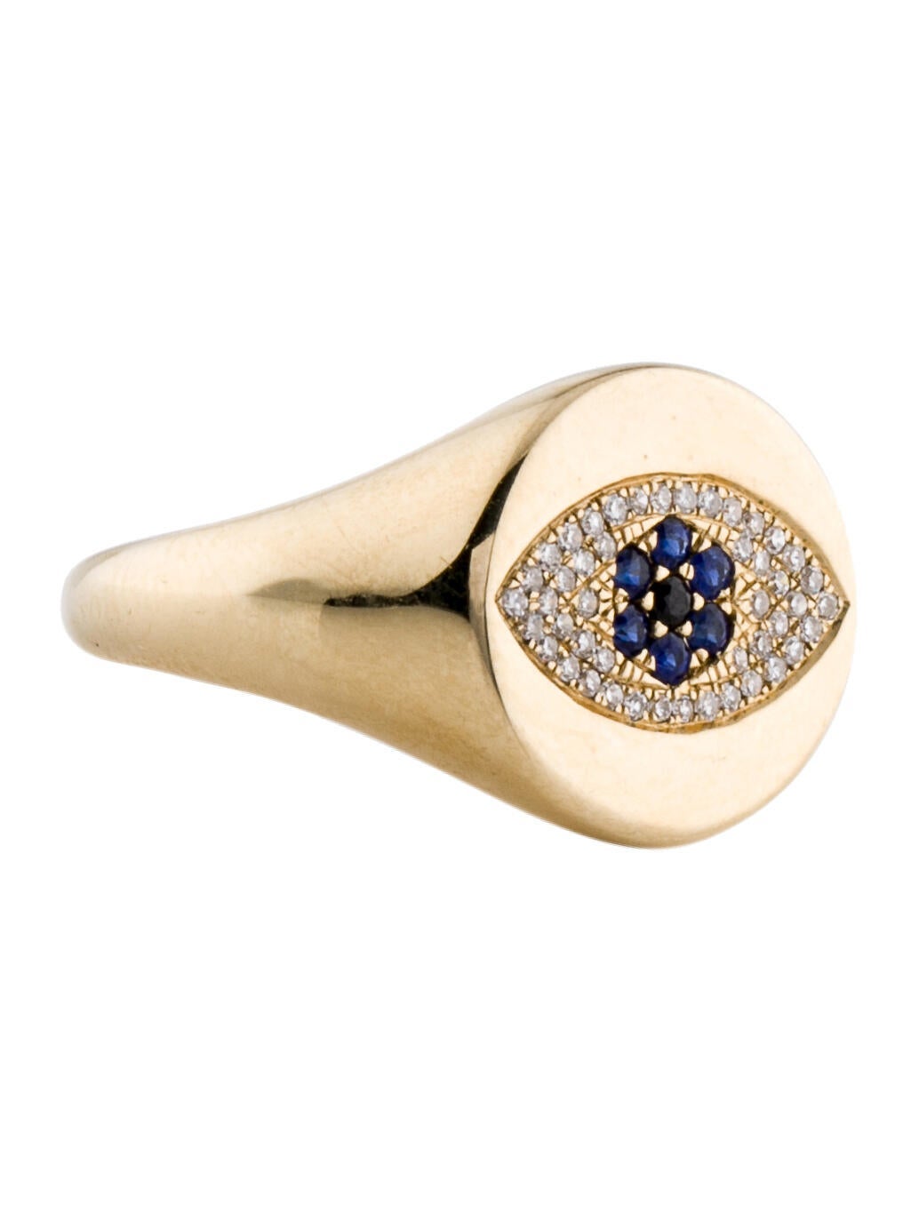 Ring 14K Sapphire & Diamond Evil Eye Signet - 14K Yellow Gold Signet ...