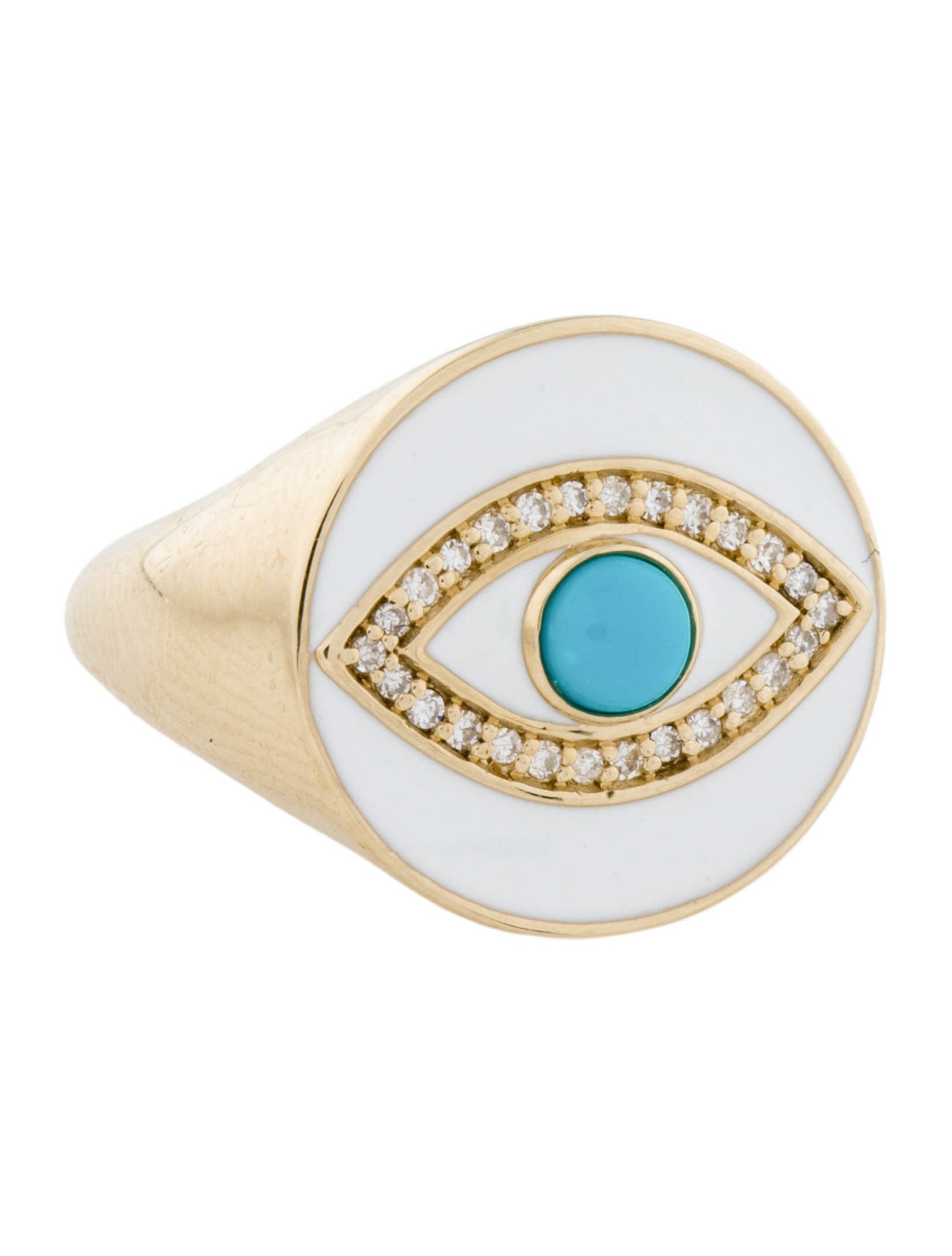 Ring 14K Turquoise Diamond & Enamel Evil Eye Signet Ring - White, 14K ...