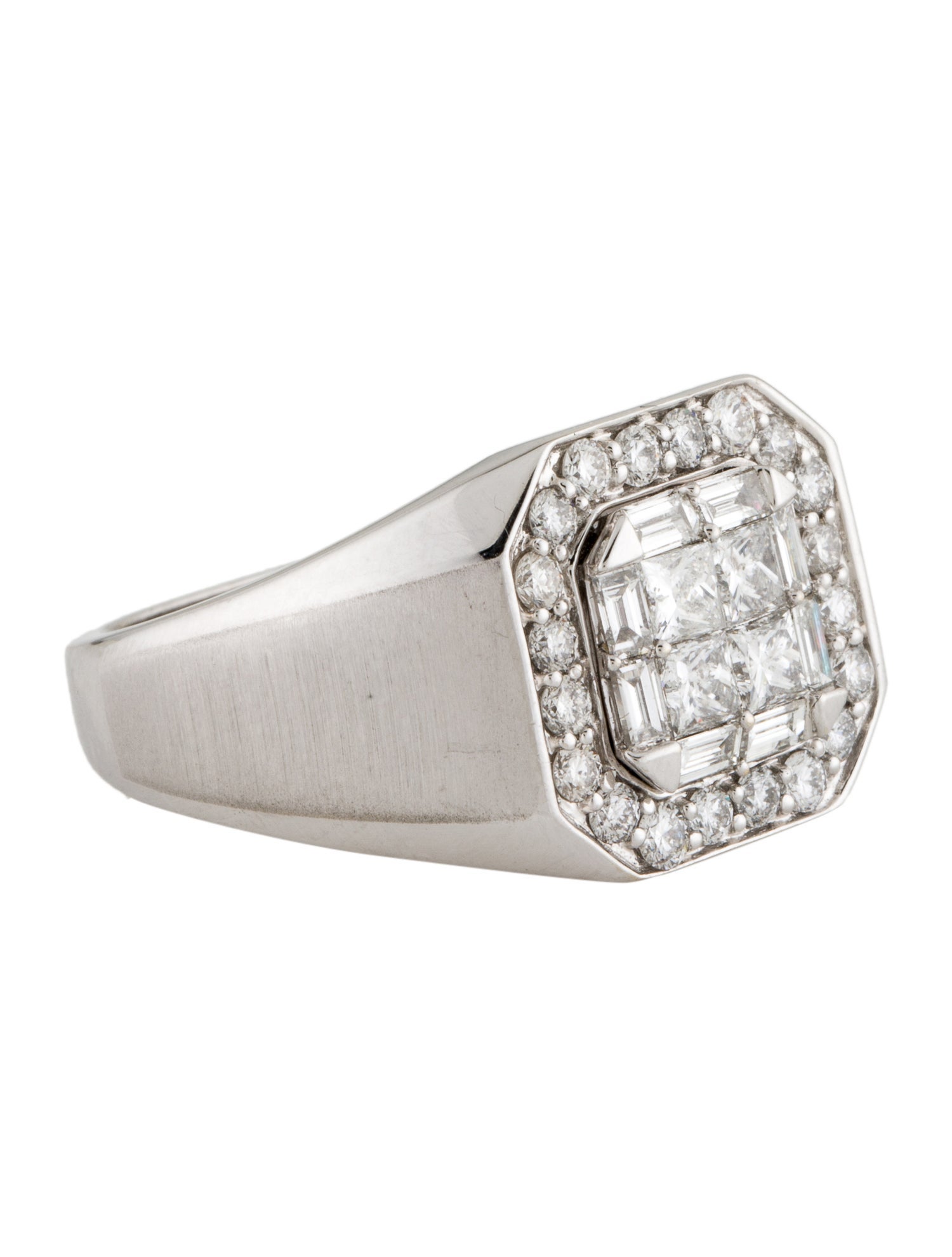 Ring 14K 1.74ctw Diamond Signet Ring - Rhodium-Plated 14K White Gold ...