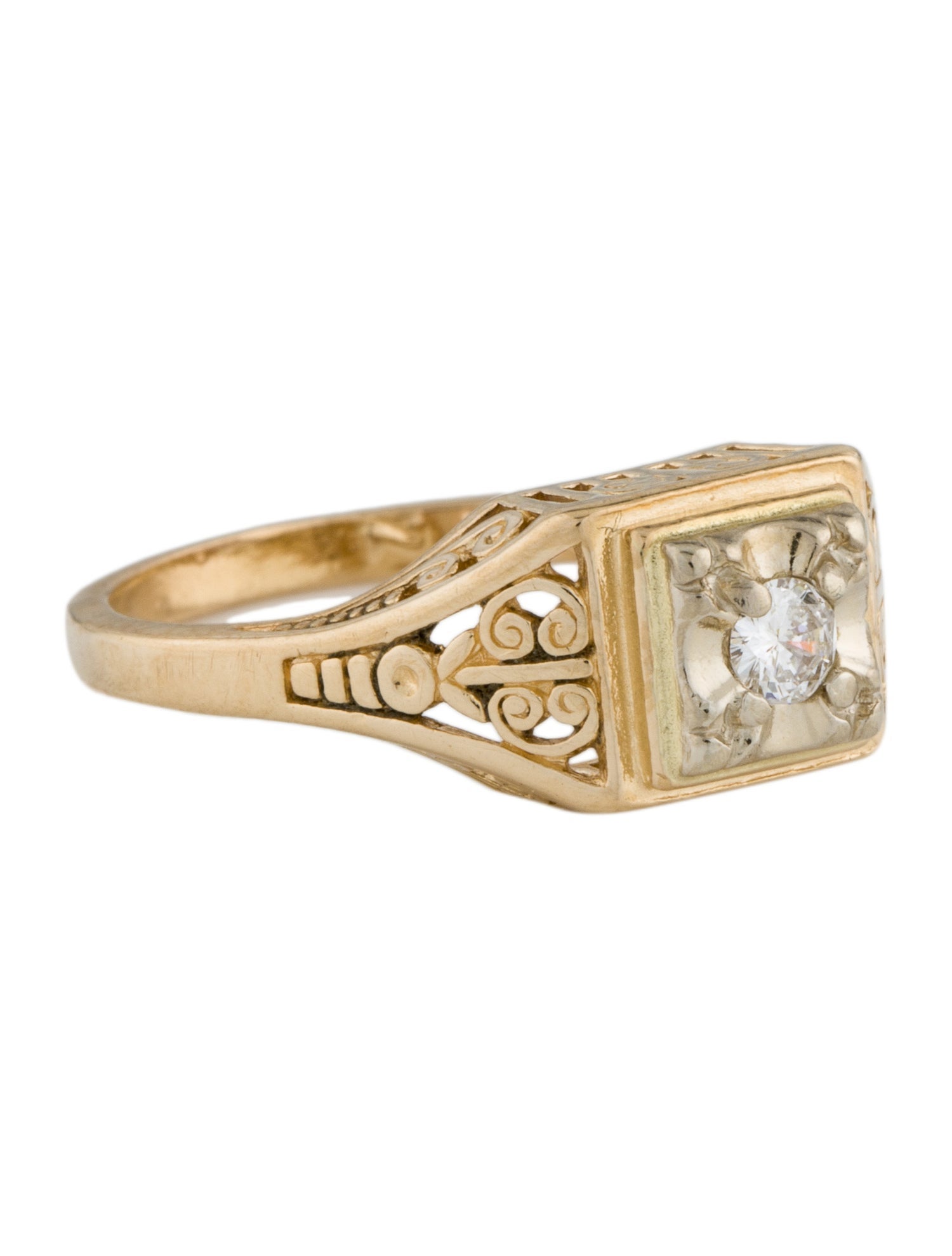 Ring 14K Vintage Diamond Signet Ring - 14K Yellow Gold Signet Ring ...