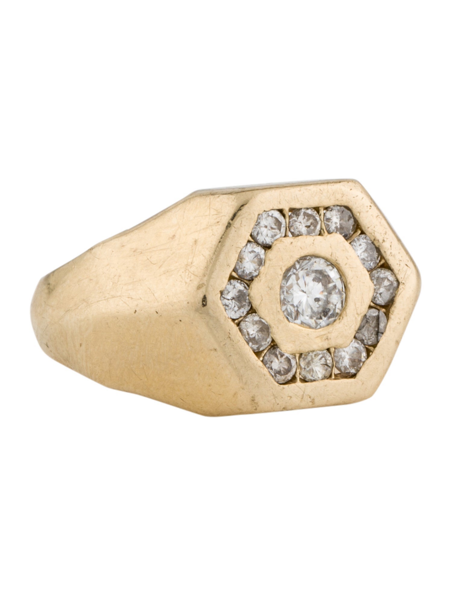 Ring 14K Diamond Hexagonal Signet Ring - 14K Yellow Gold Signet Ring ...