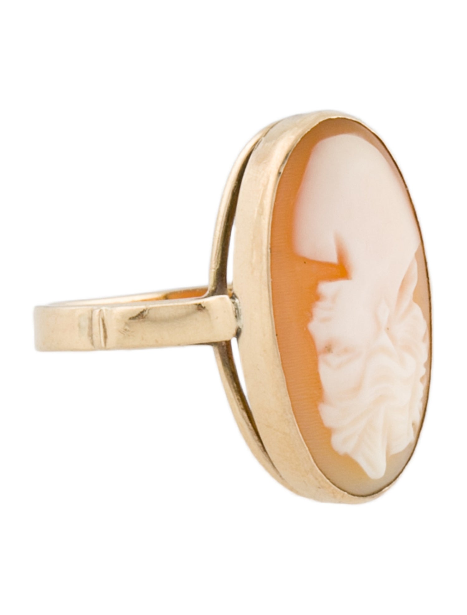 Ring 14K Shell Cameo Signet Ring - Orange, 14K Yellow Gold Signet Ring ...