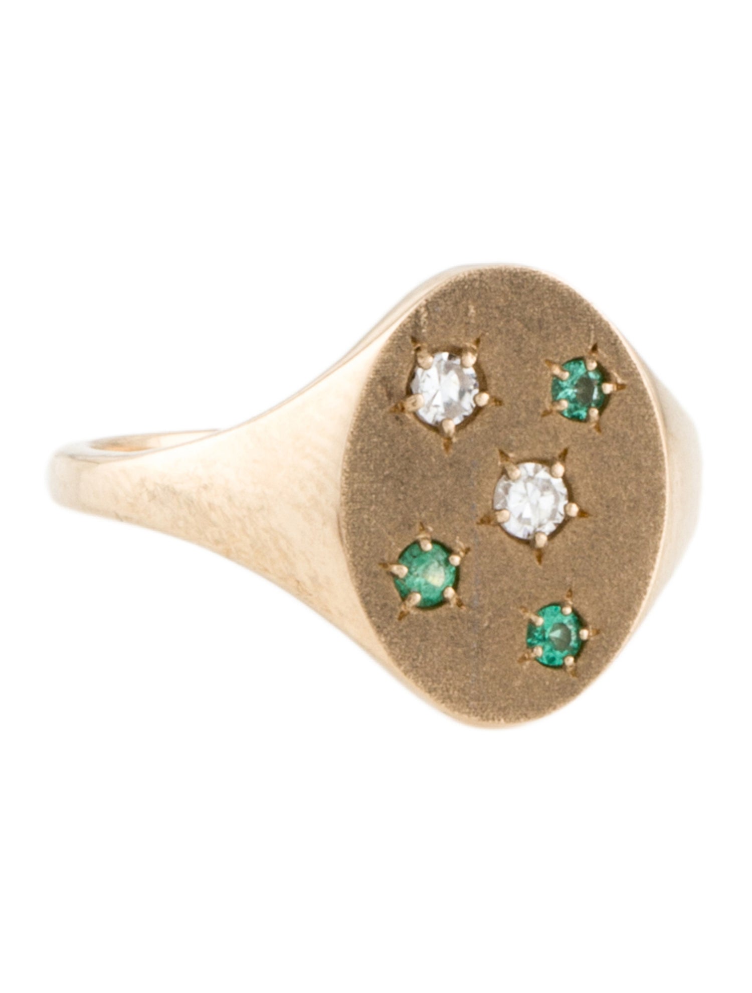 Ring 14K Emerald & Diamond Star Signet Ring - 14K Yellow Gold Signet ...