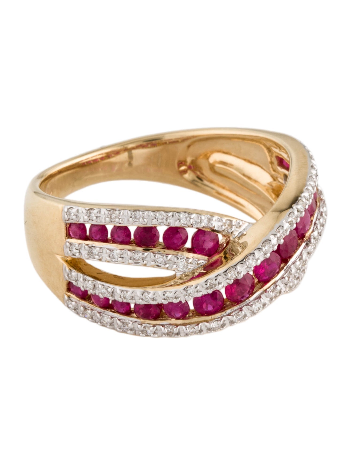 Ring 14K 1.11ctw Ruby & Diamond Crossover Band - 14K Yellow Gold Band ...
