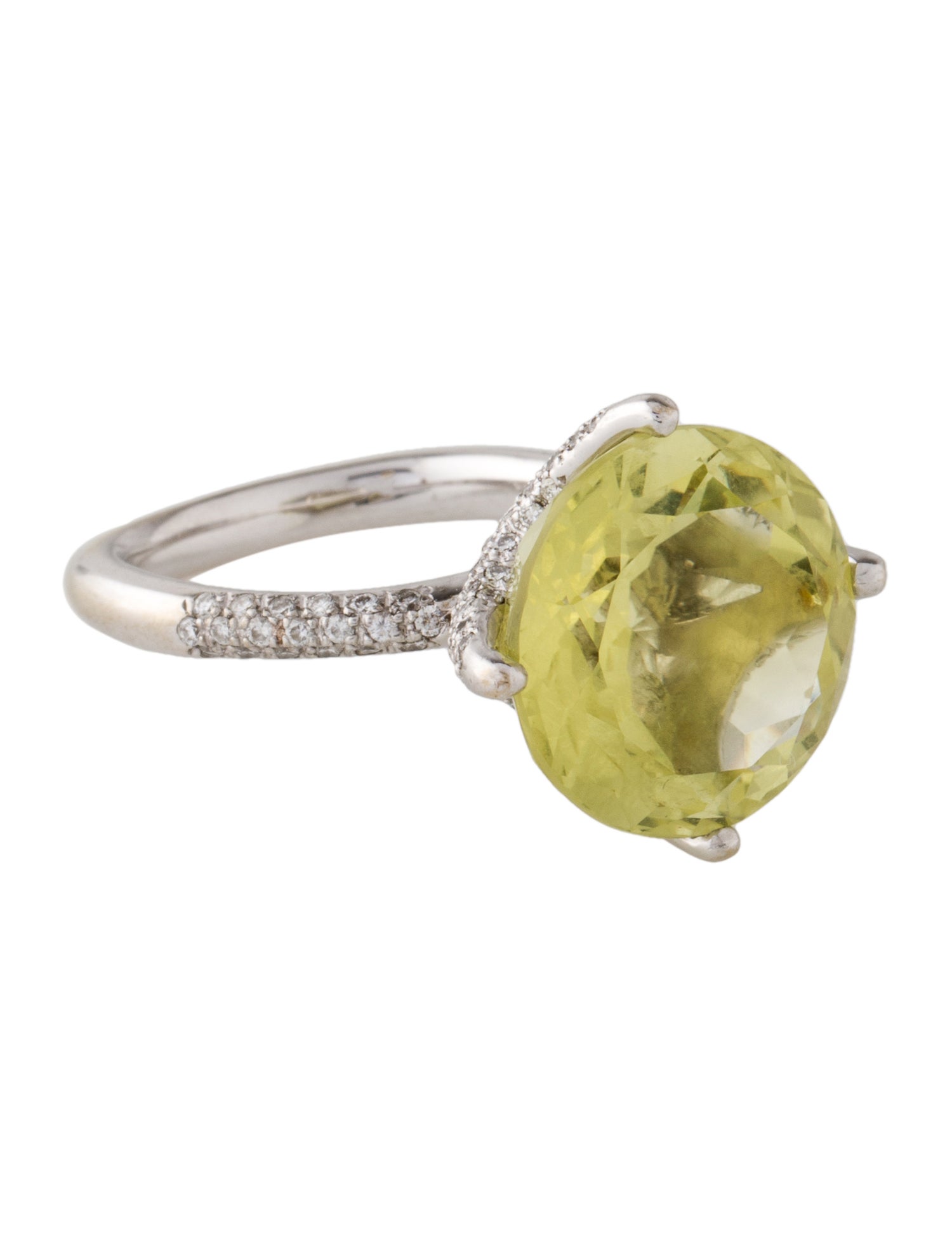 Ring 18K Quartz & Diamond Cocktail Ring - Rhodium-Plated 18K White Gold ...