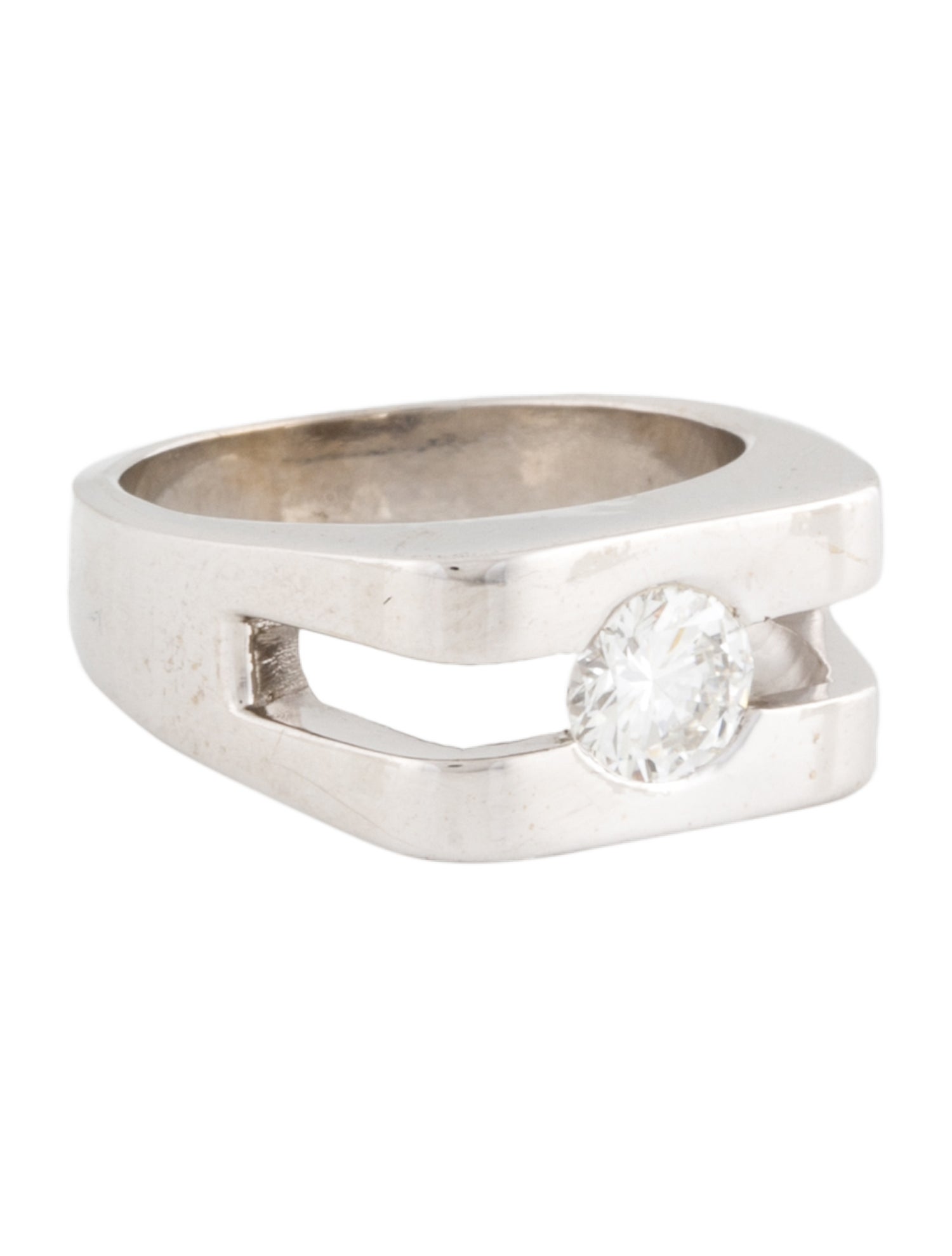 Ring 18K Diamond Solitaire Signet Ring - 18K White Gold Signet Ring ...