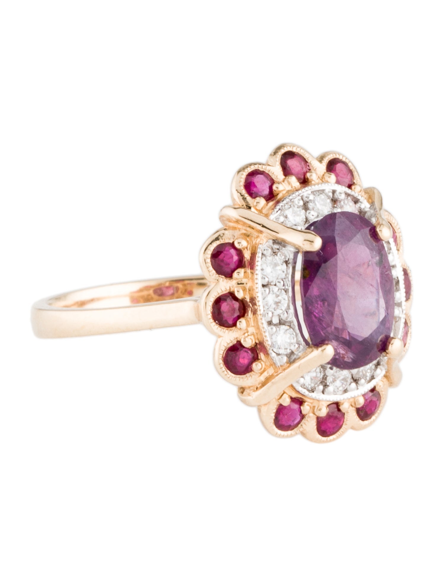 Ring 14K 2.45ct Sapphire, Ruby & Diamond Cocktail Ring - 14K Yellow ...