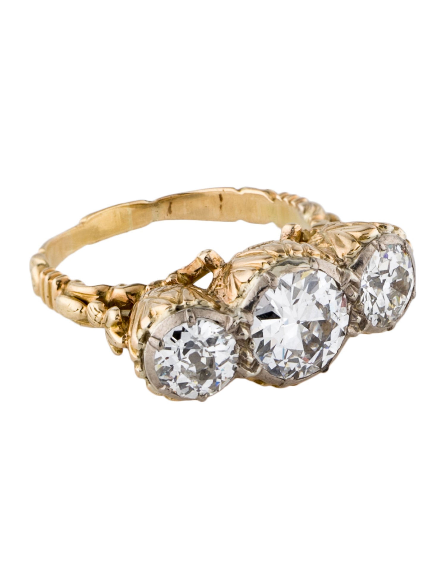 Ring 18K 4.40ctw Diamond Three Stone Cocktail Ring - 18K Yellow Gold ...