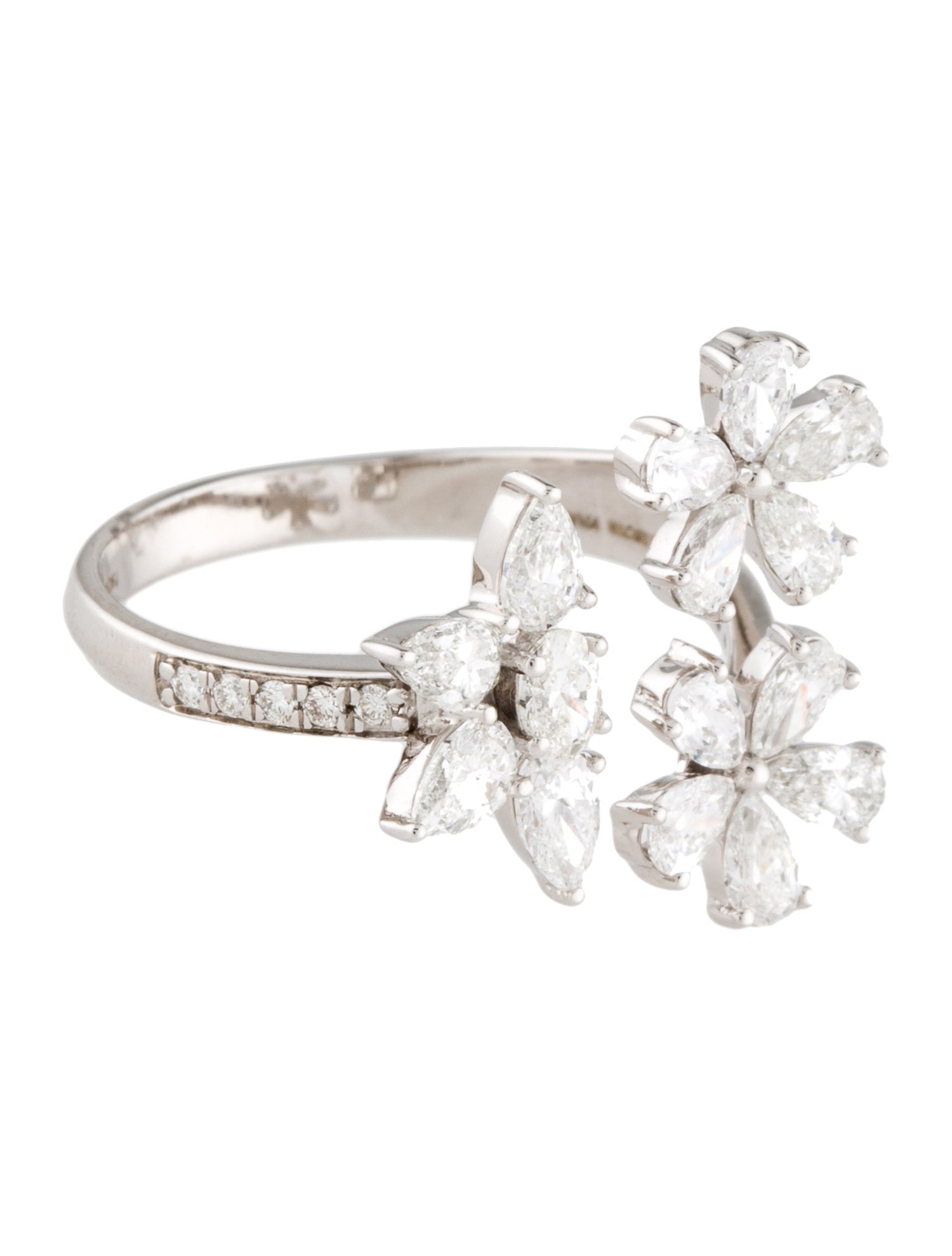 Ring 18K 1.68ctw Diamond Flower Open Band Ring - Rhodium-Plated 18K ...