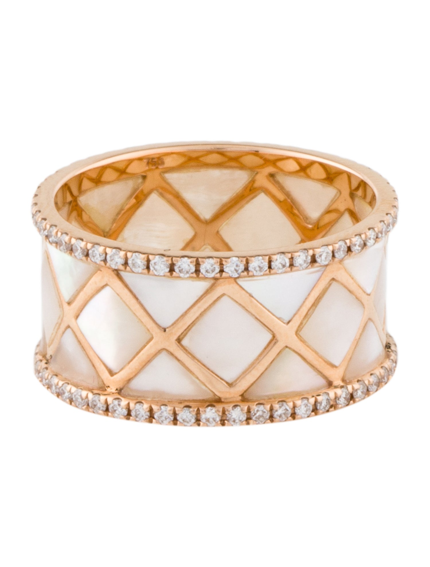 Ring 18K Mother Of Pearl & Diamond Band Ring - 18K Rose Gold Band ...