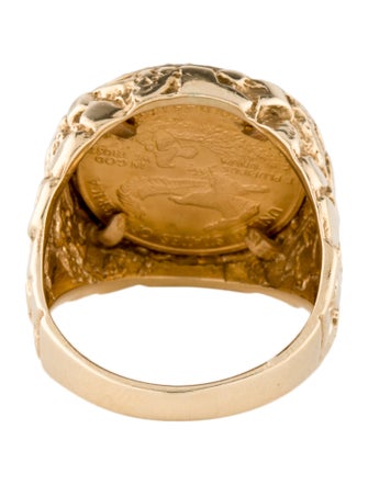 Ring 14K Diamond $5 Liberty American Eagle Coin Signet Ring - 14K ...