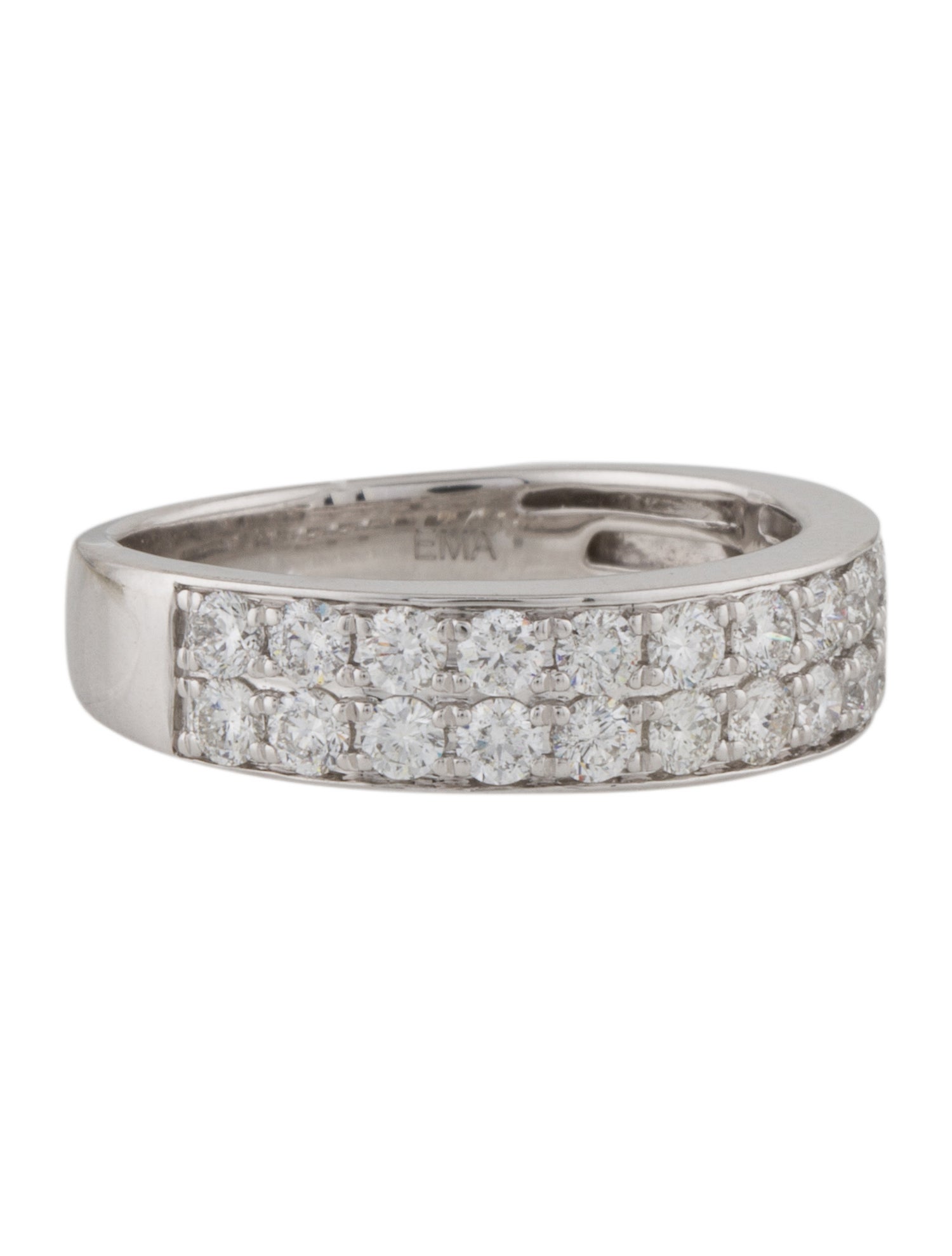 Ring 14K Diamond Double Row Band - Rhodium-Plated 14K White Gold Band ...