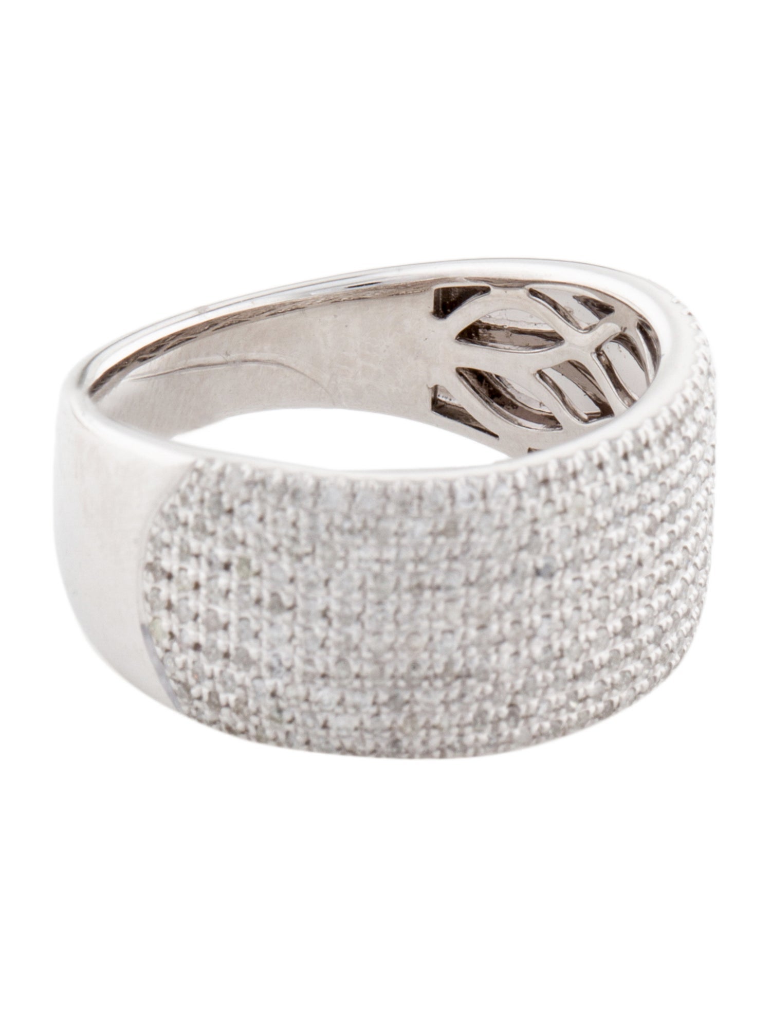 Ring 14K Diamond Pavé Wide Band - Rhodium-Plated 14K White Gold Band ...