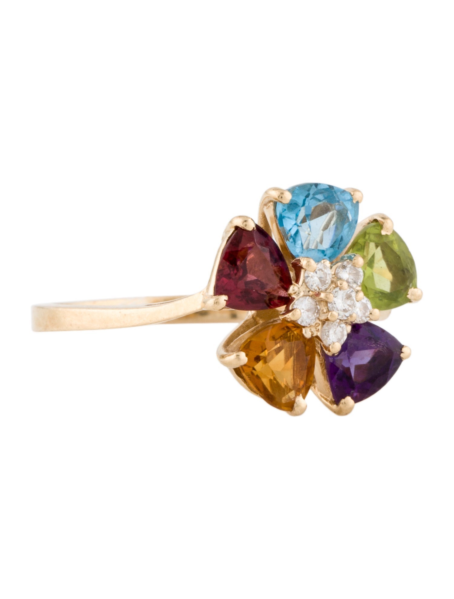 Ring 14K Multistone & Diamond Flower Cocktail Ring - 14K Yellow Gold Cocktail Ring, Rings ...