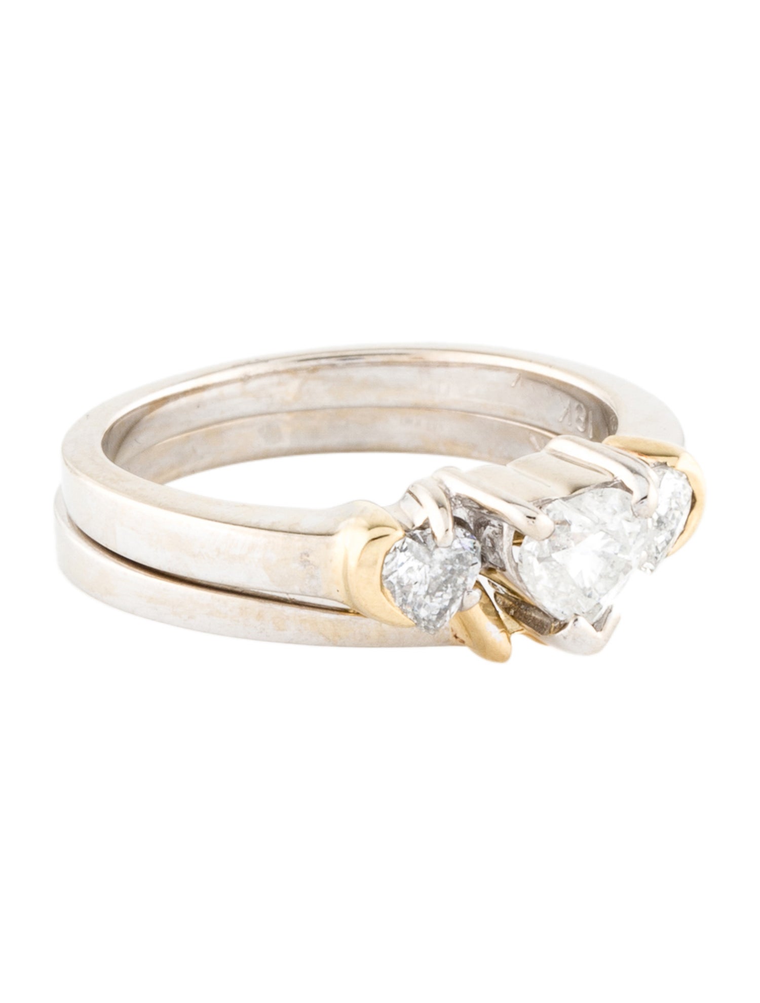Ring 18K Diamond Heart Three-Stone Wedding Set - 18K Yellow Gold ...