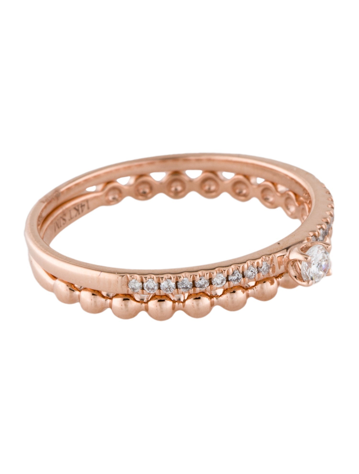 Ring 14K Diamond Stackable Wedding Set - 14K Rose Gold Wedding Set ...
