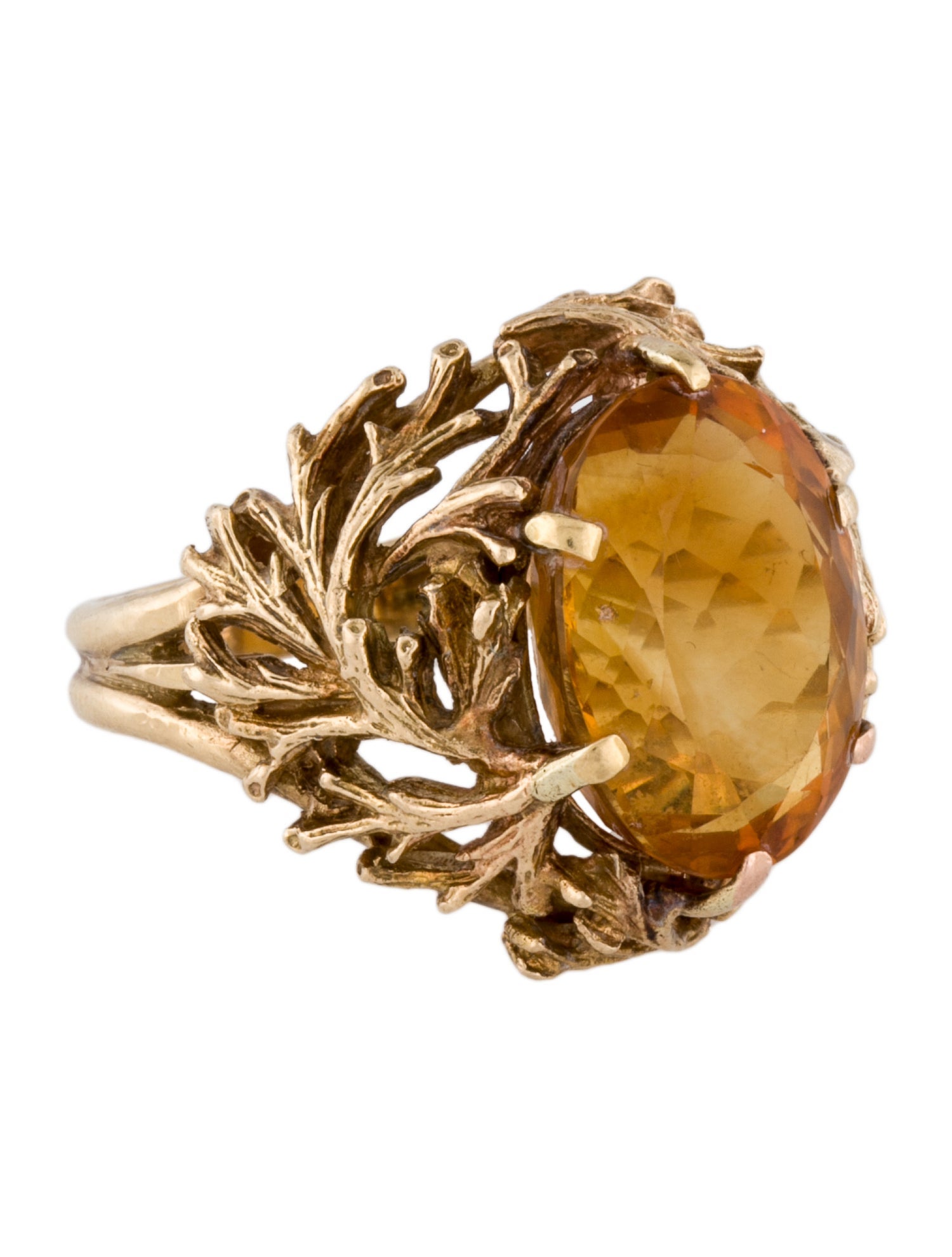 Ring 14K Citrine Branch Motif Ring - 14K Yellow Gold Cocktail Ring ...