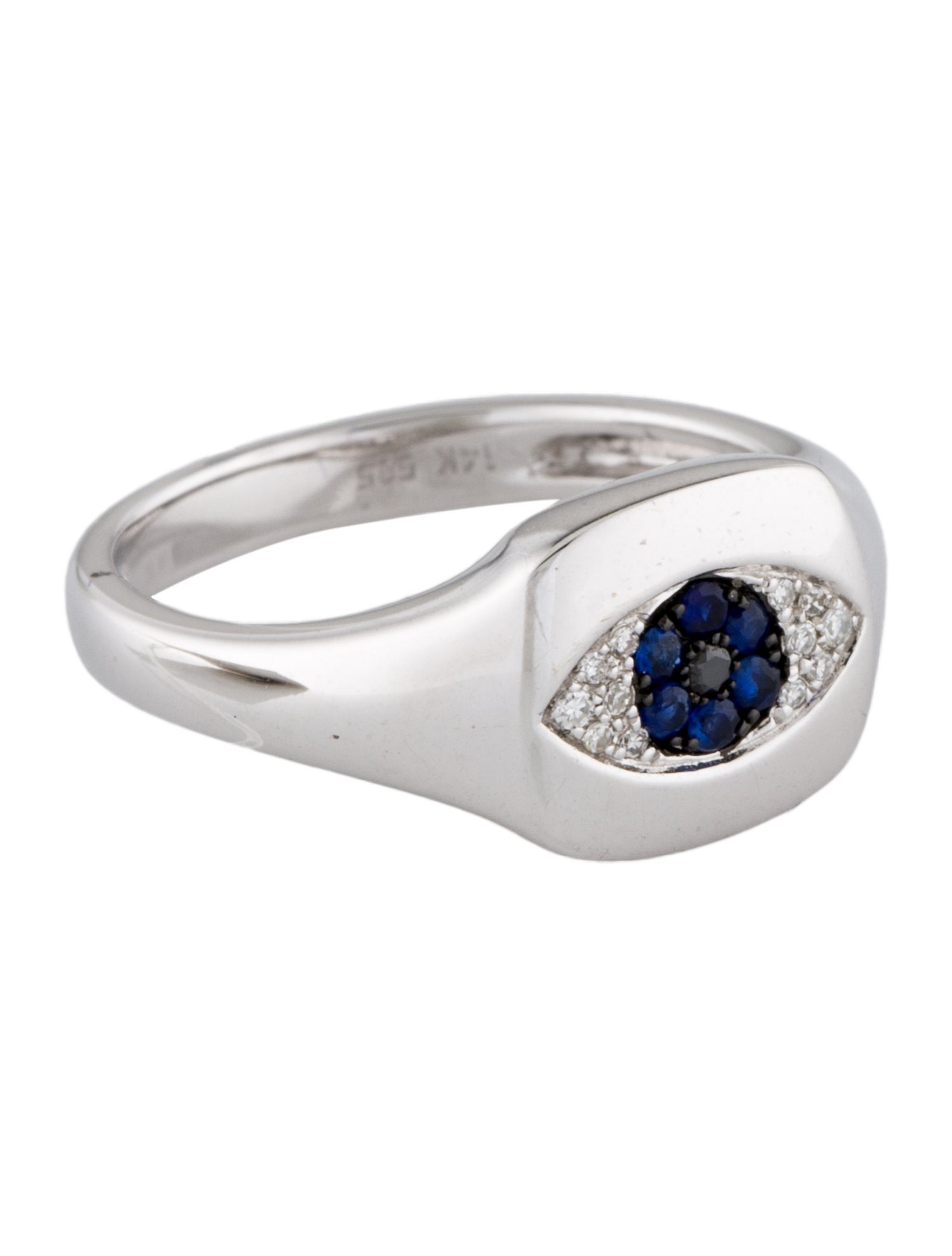 Ring 14K Sapphire & Diamond Evil Eye Signet Ring - Rhodium-Plated 14K ...