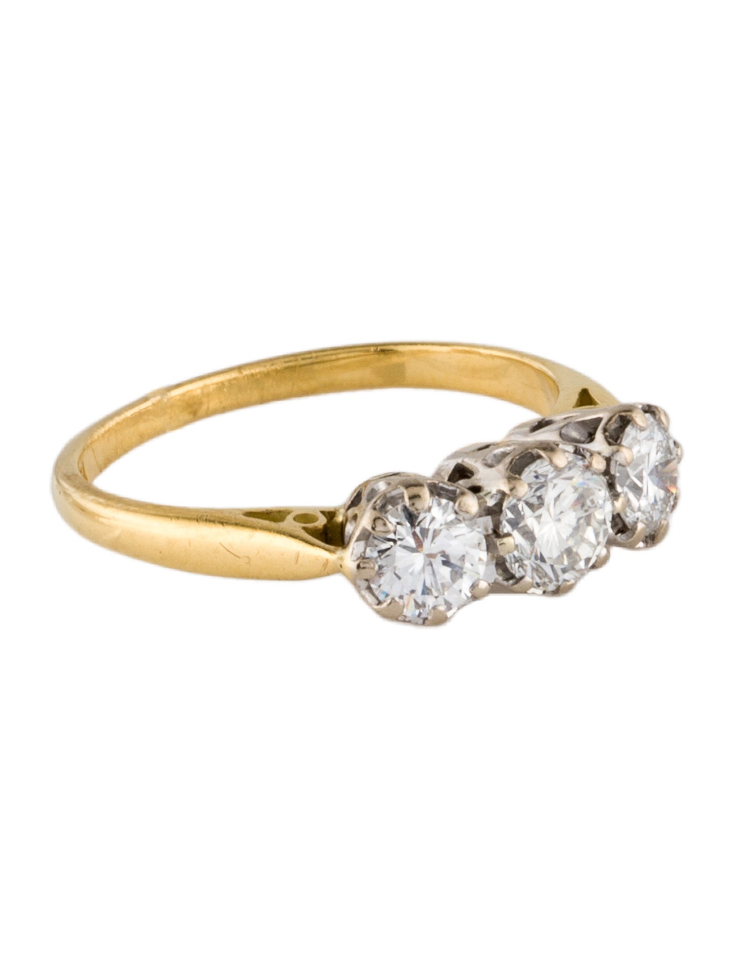 Ring 14K Two-Tone Diamond 3 Stone Cocktail Ring - 18K Yellow Gold ...