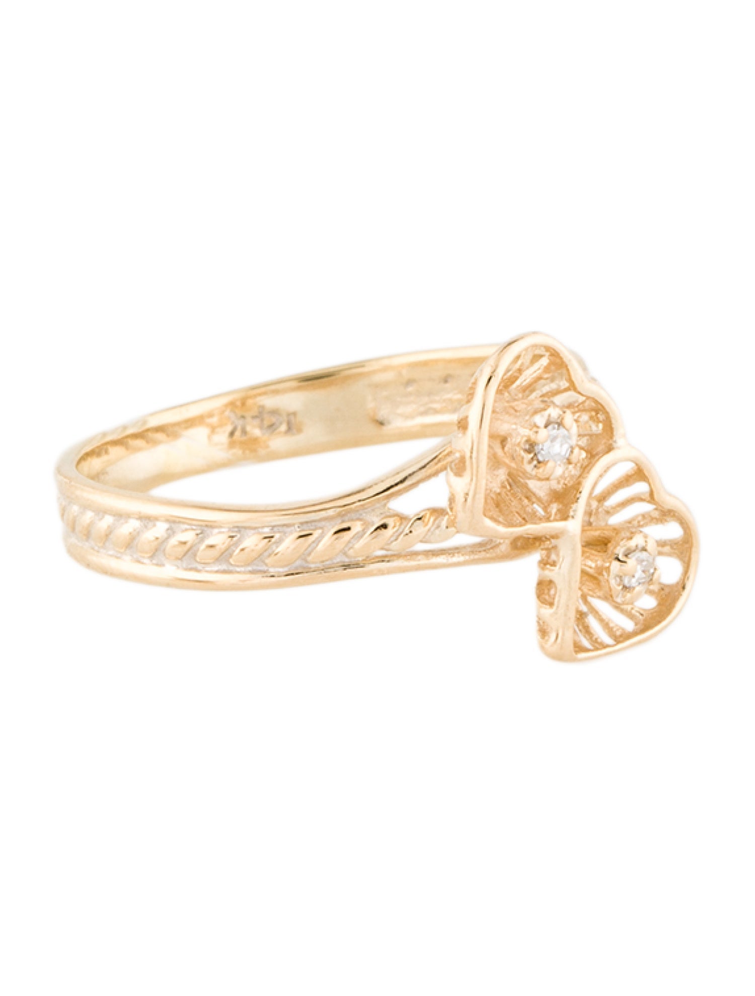 Ring 14K Diamond Double Heart Cocktail Ring - 14K Yellow Gold Cocktail ...