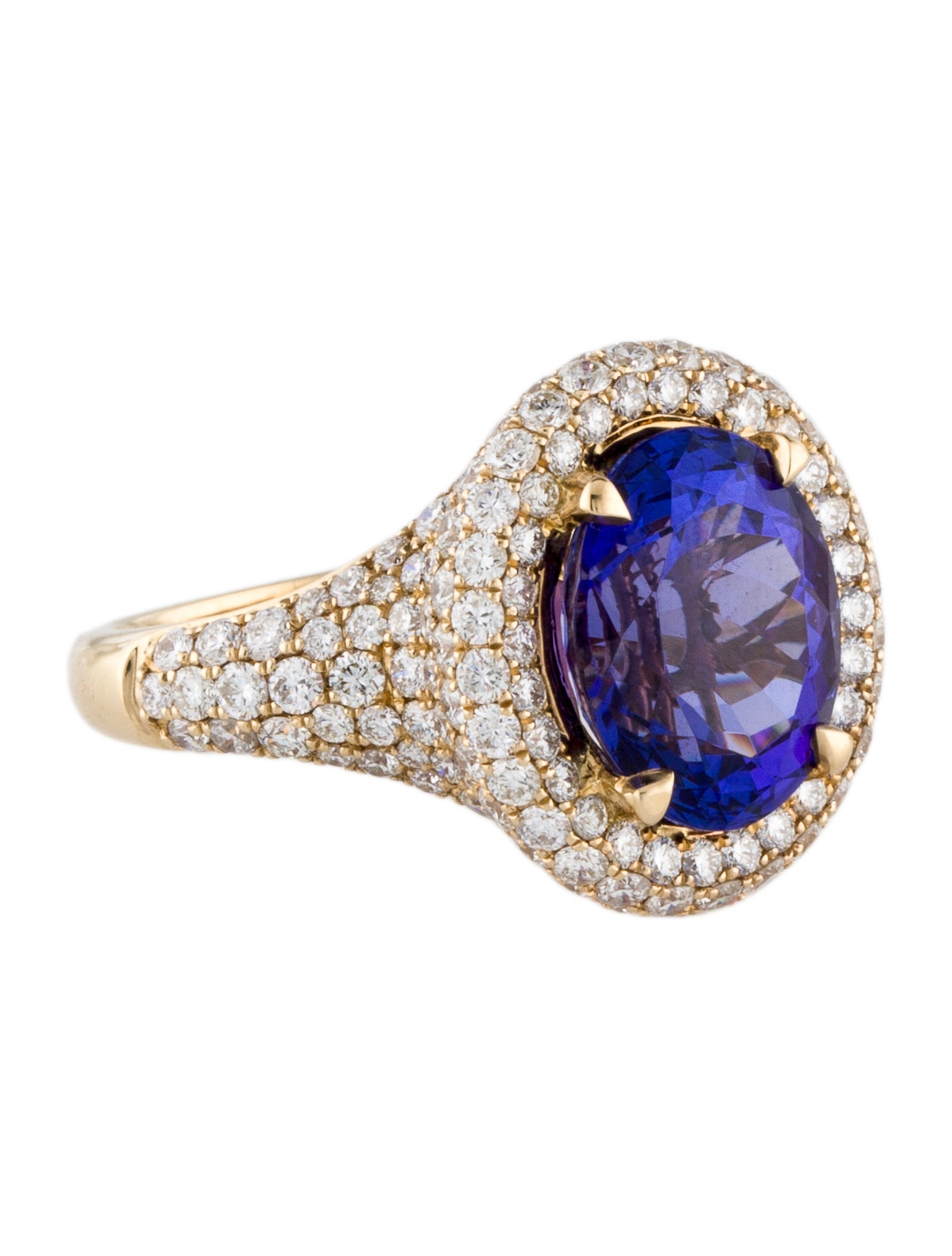 Ring 14K 5.57ct Tanzanite & Diamond Cocktail Ring - 14K Yellow Gold ...