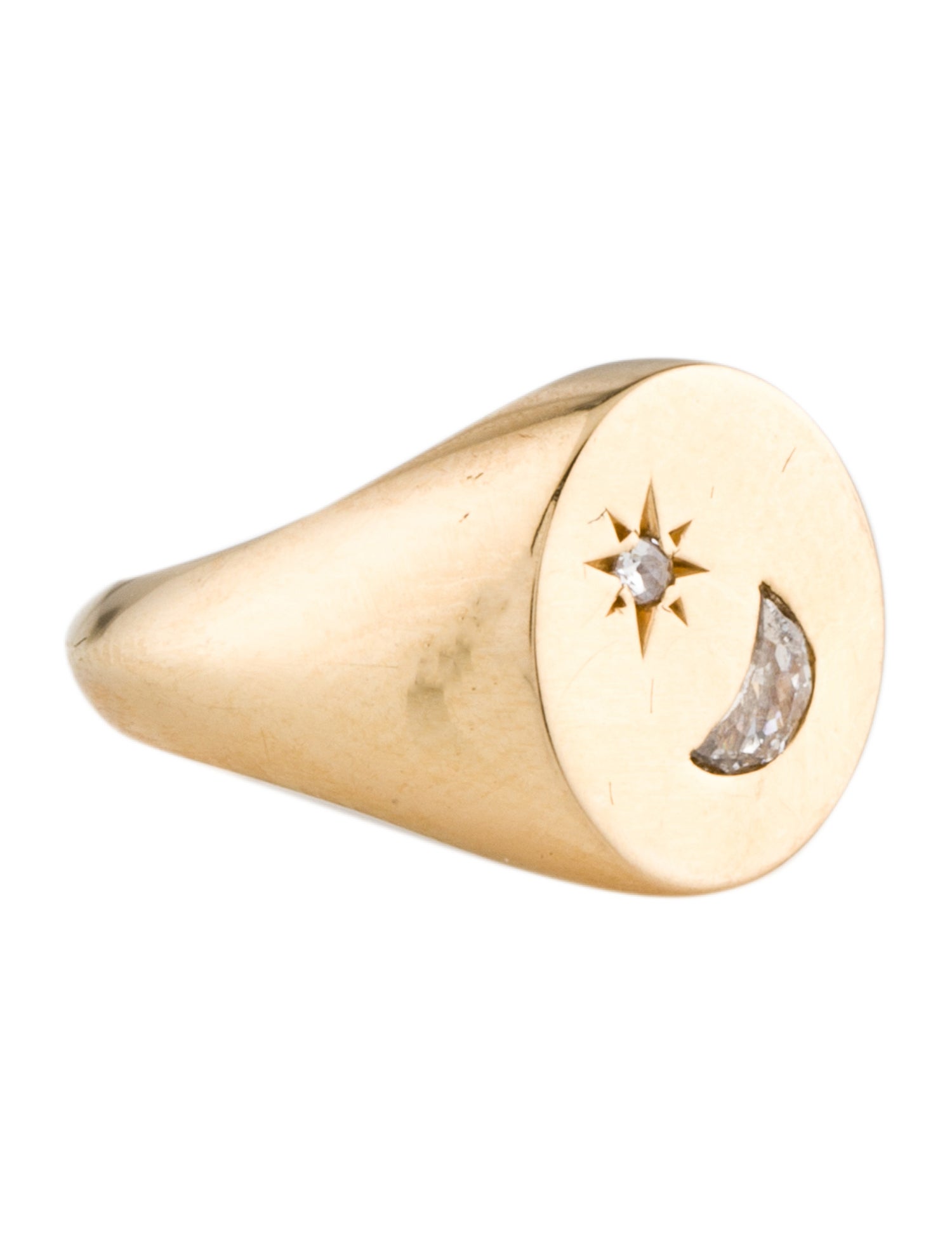 Ring The Moonstoned 18K Diamond The Moon Signet Ring - 18K Yellow Gold ...