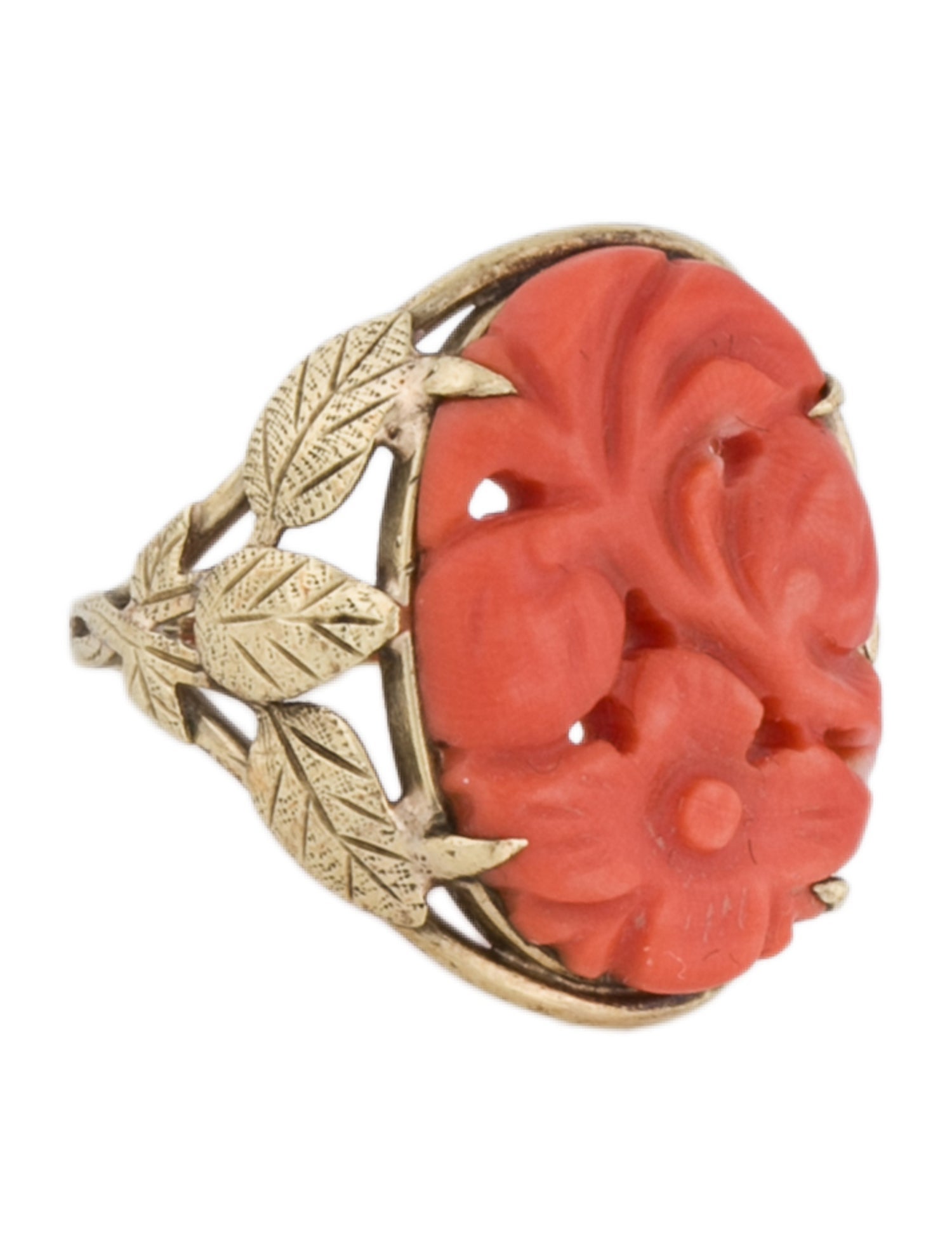 Ring 14K Coral Floral Signet Ring - Orange Signet Ring, Rings ...