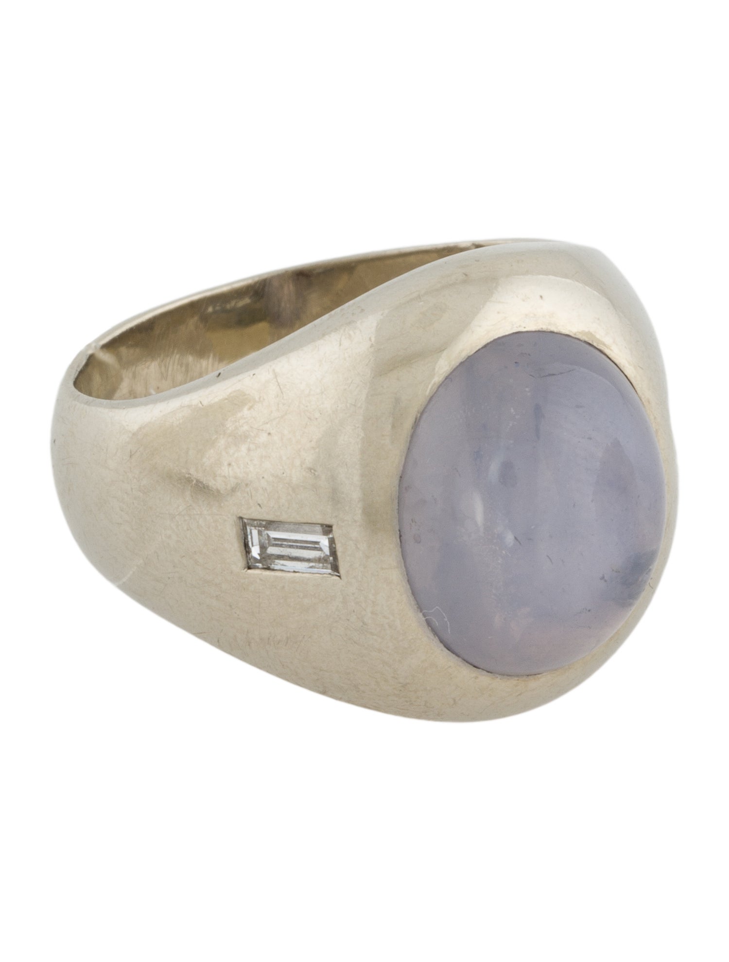 Ring 14K Star Sapphire & Diamond Signet Ring - 14K White Gold Signet ...