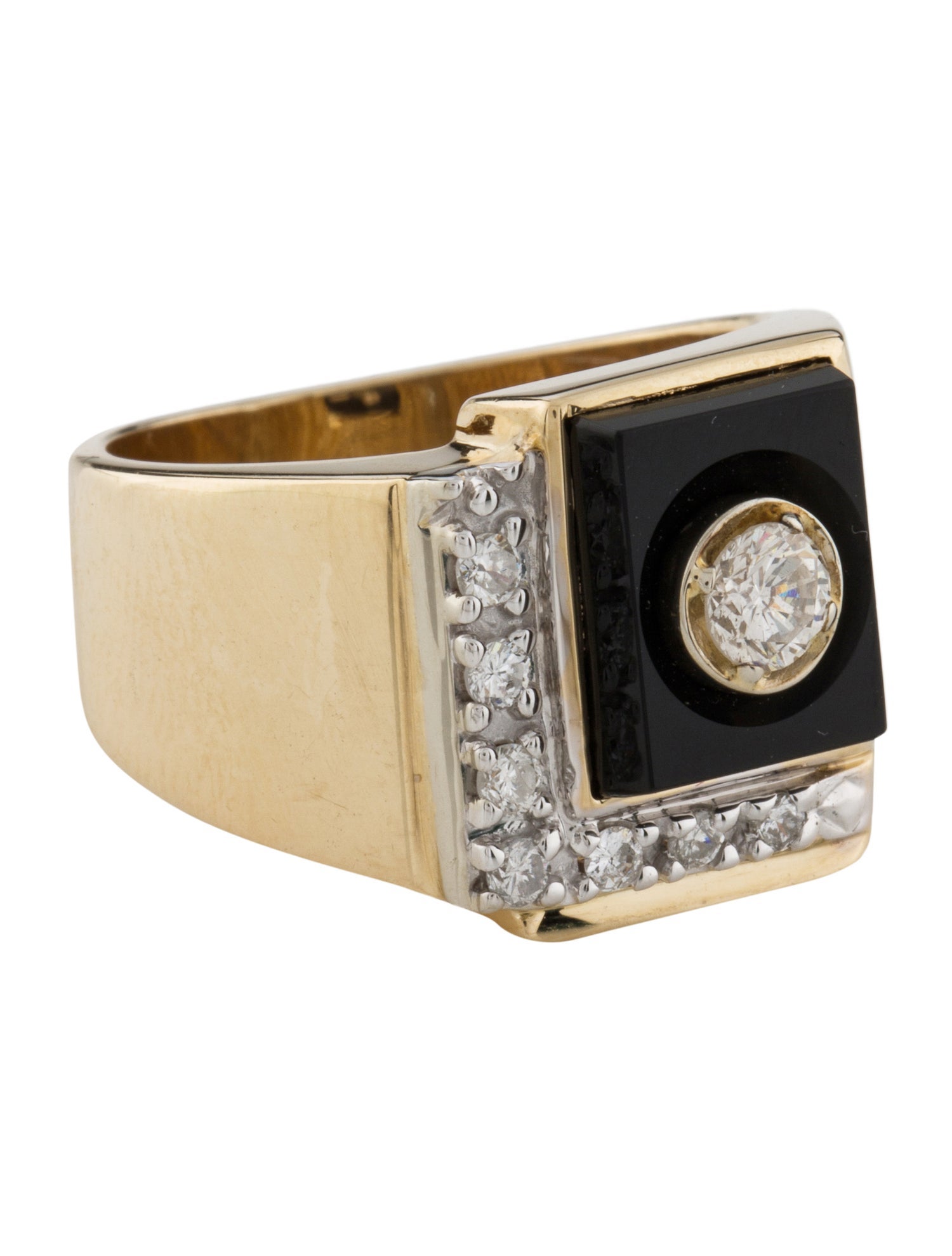 Ring 14K Onyx & Diamond Signet Ring - 14K Yellow Gold Signet Ring ...