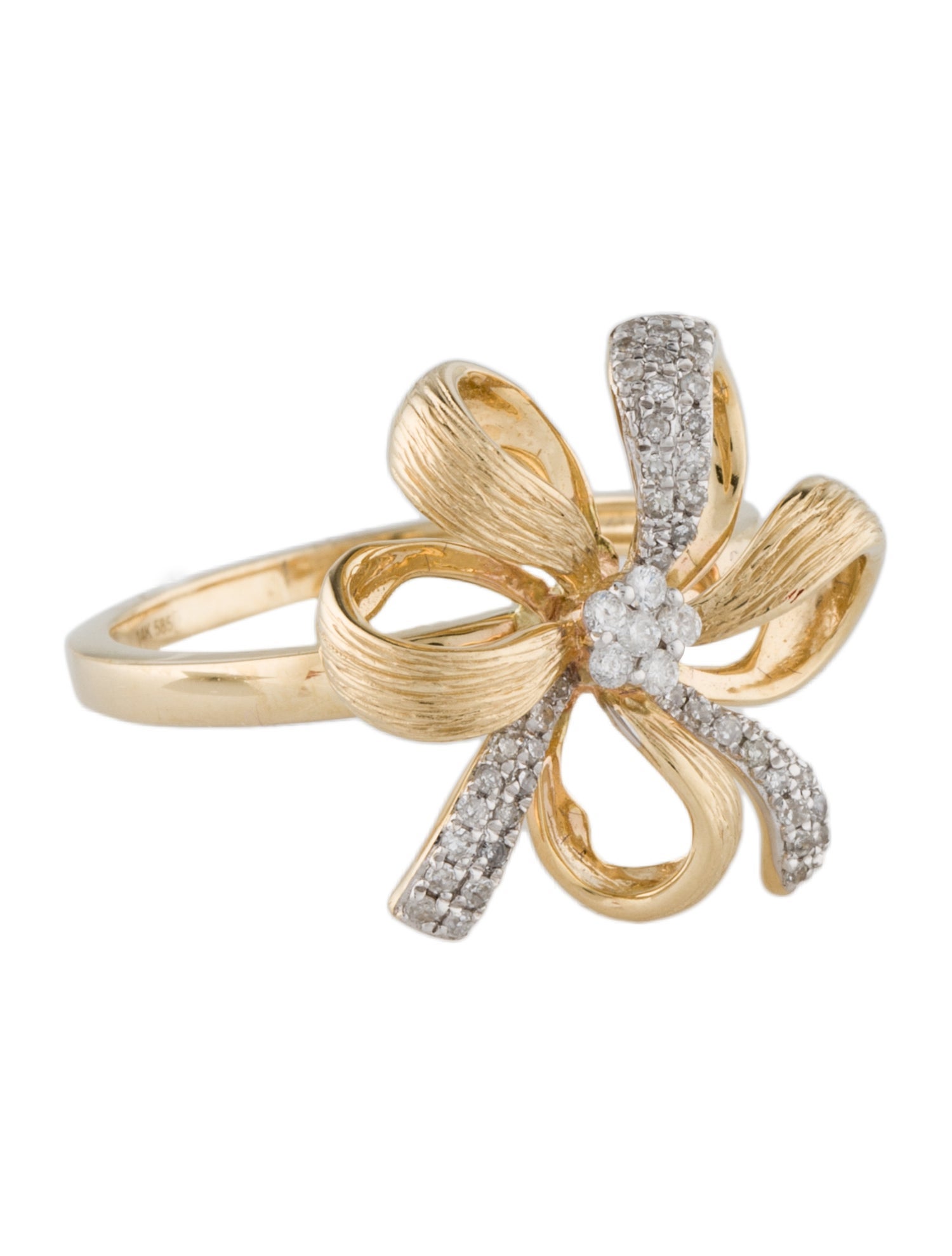 Ring 14K Diamond Floral Bow Cocktail Ring - 14K Yellow Gold Cocktail ...
