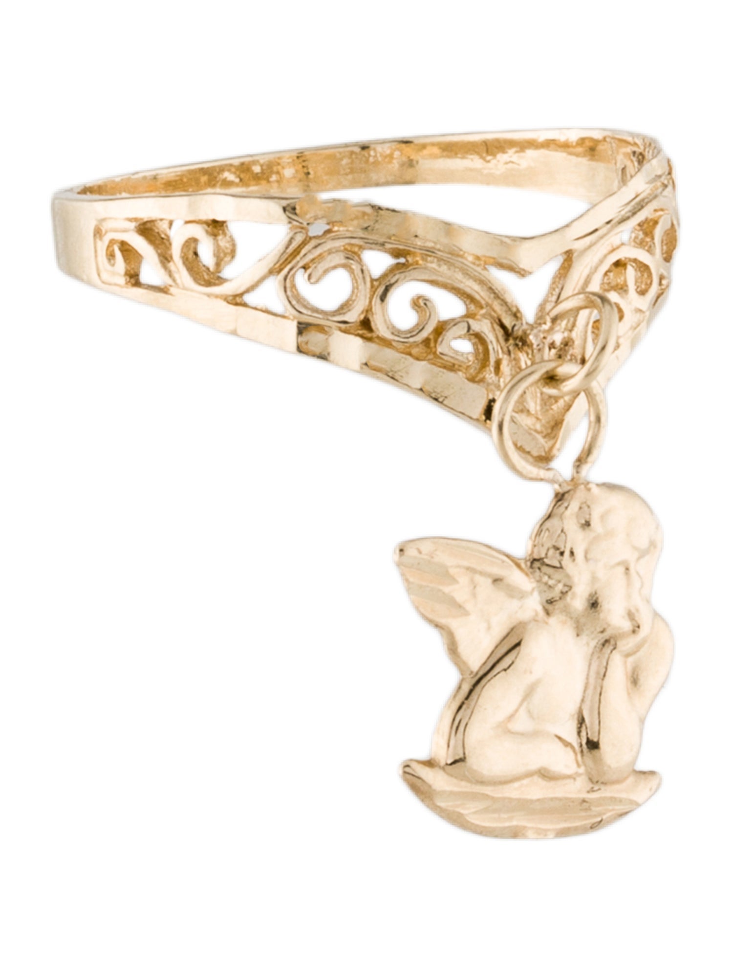 Ring 14K Guardian Angel Charm Cocktail Ring - 14K Yellow Gold Band ...