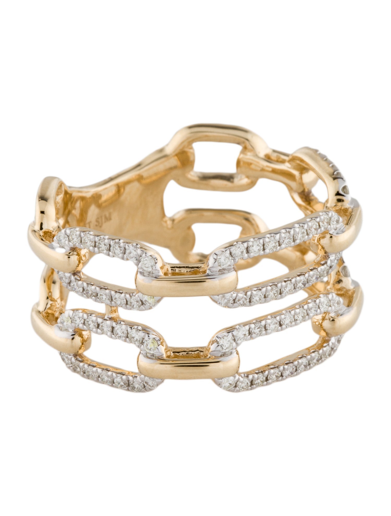 Ring 14K Diamond Double Row Link - 14K Yellow Gold Band, Rings ...