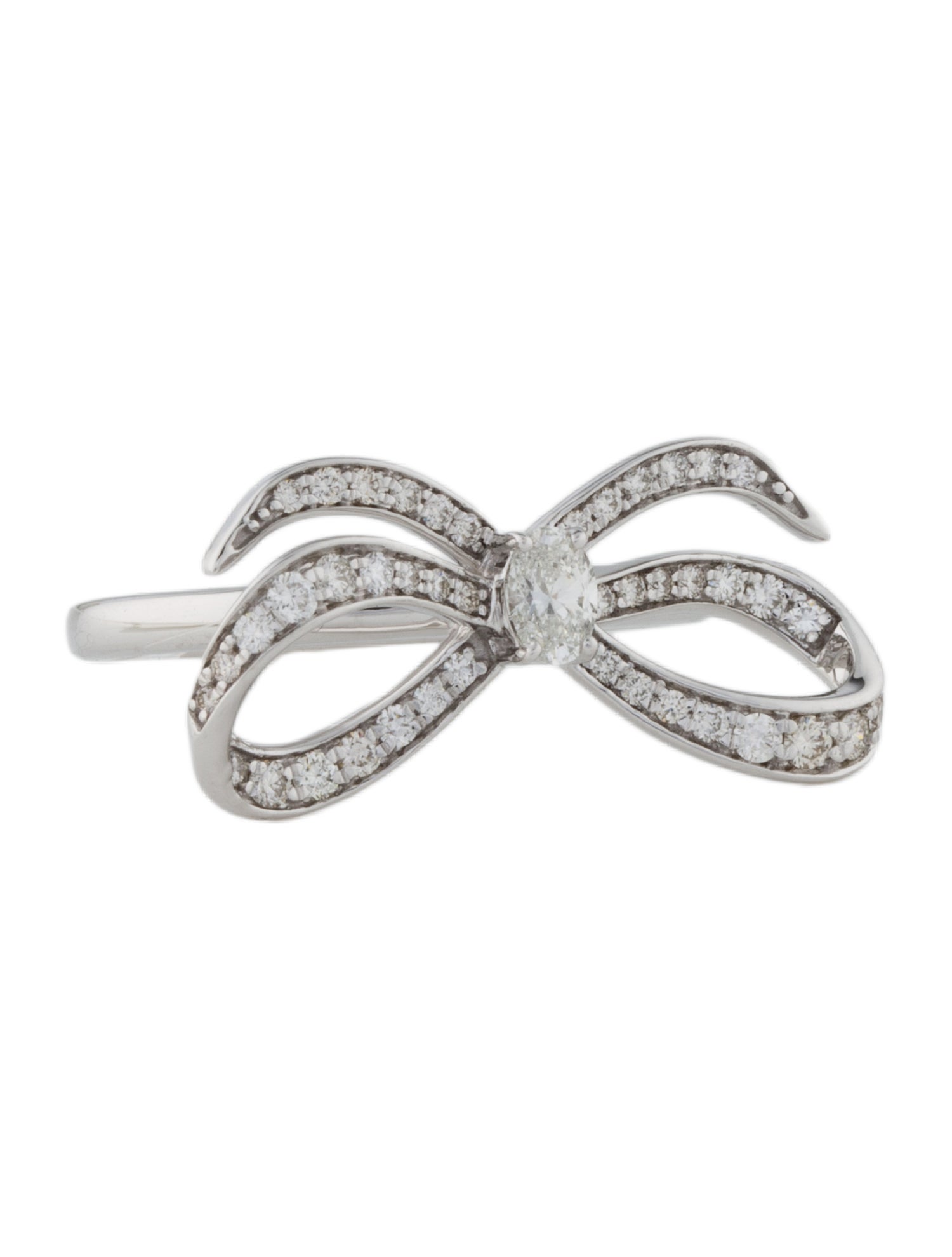 Ring 18K Diamond Bow Cocktail Ring - Rhodium-Plated 18K White Gold ...