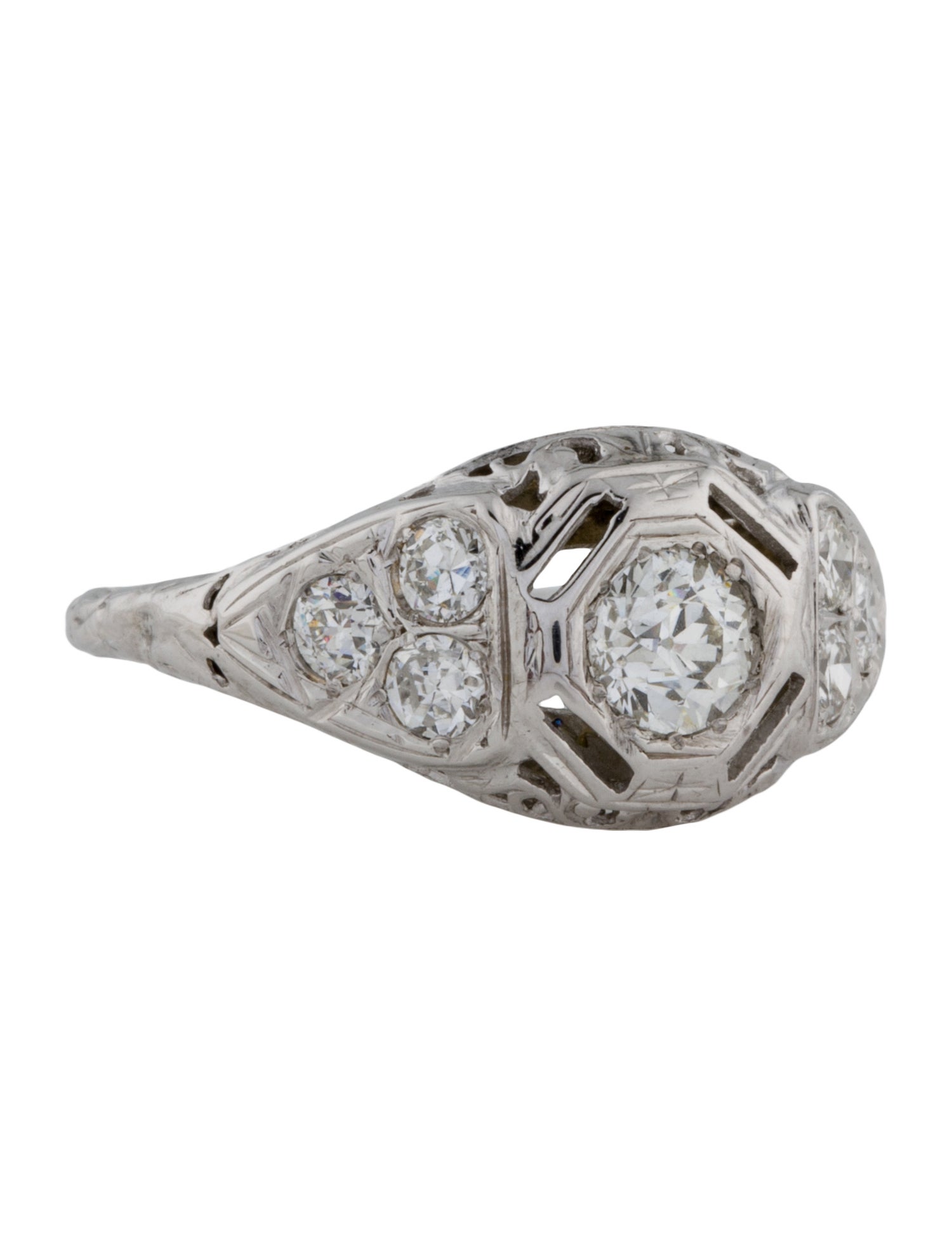 Ring Vintage 18K Diamond Art Deco Cocktail Ring - Rhodium-Plated 18K ...