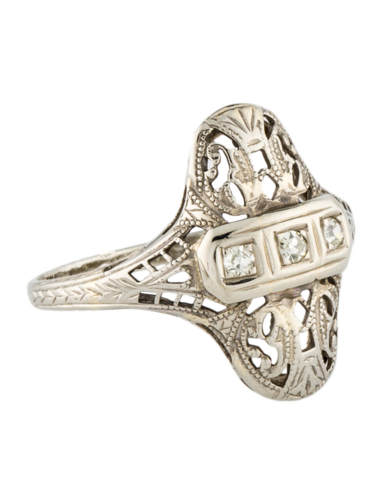 Ring Vintage 18K Diamond Shield Cocktail Ring - 18K White Gold Cocktail ...