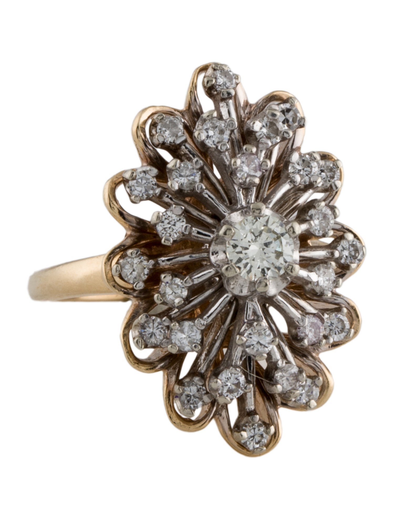 Ring 14K Diamond Cocktail Ring - 14K Yellow Gold Cocktail Ring, Rings ...