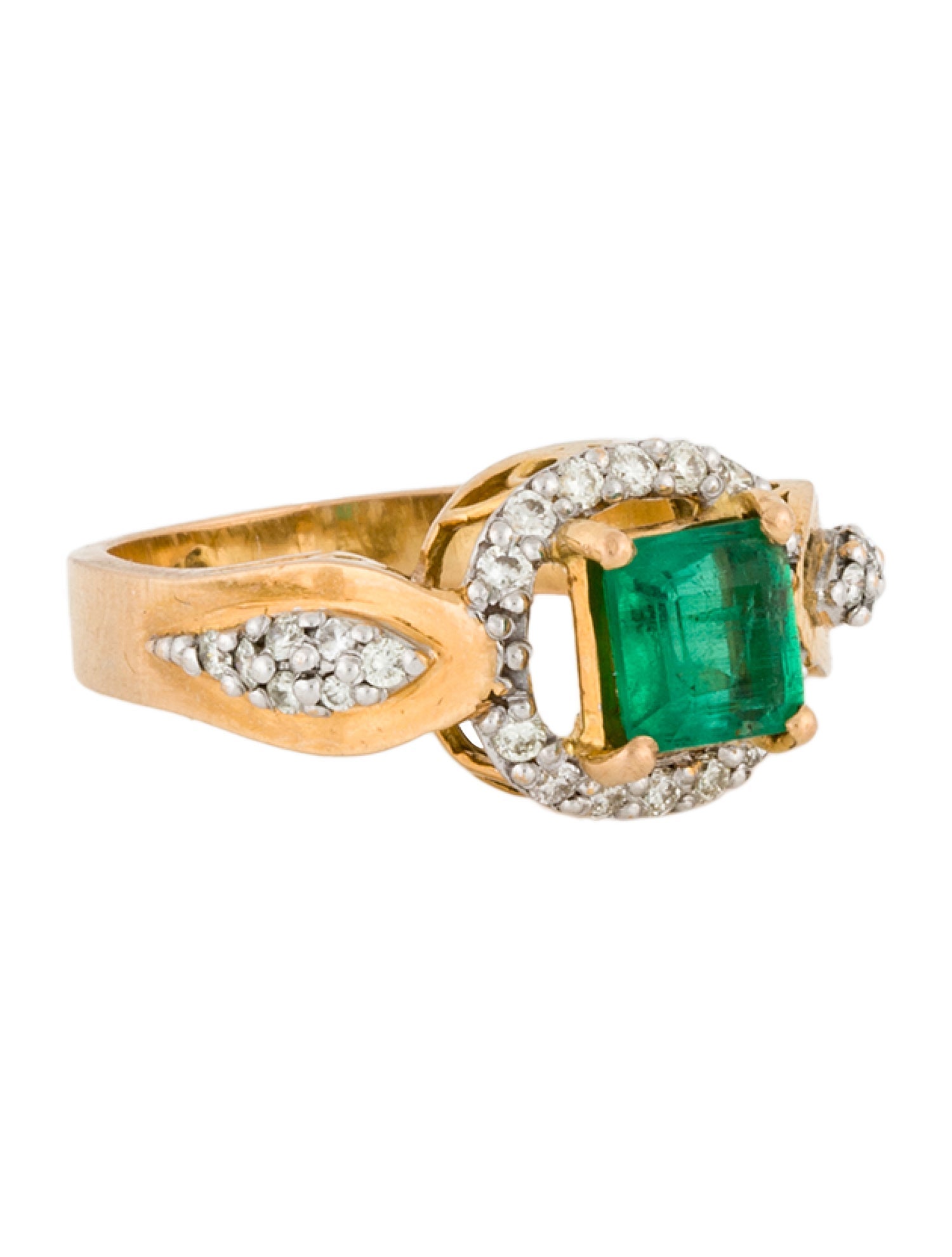 Ring 20K Emerald & Diamond Halo Cocktail Ring - 20K Yellow Gold ...