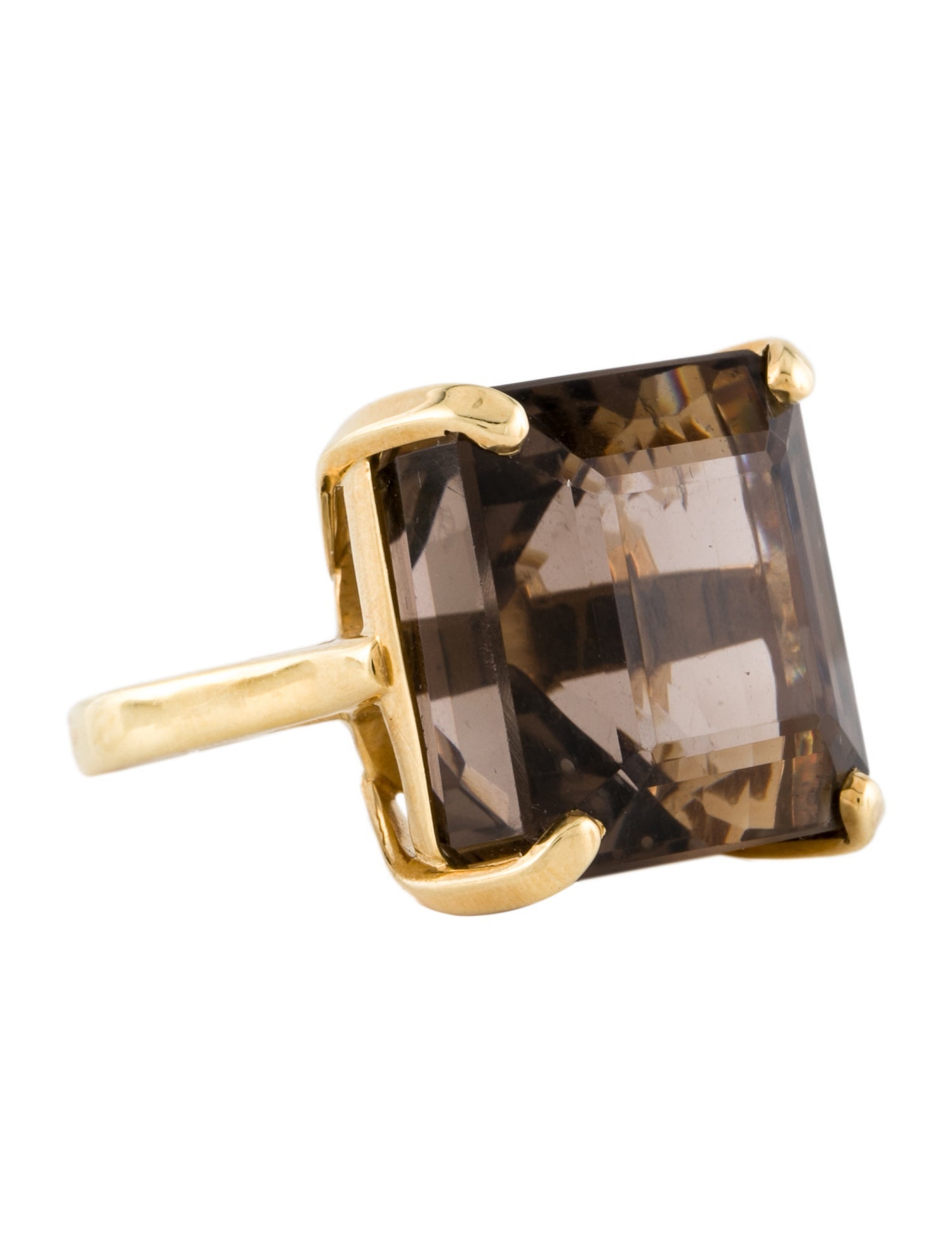 Ring 18K 47.51ct Smoky Quartz Cocktail Ring - 18K Yellow Gold Cocktail ...
